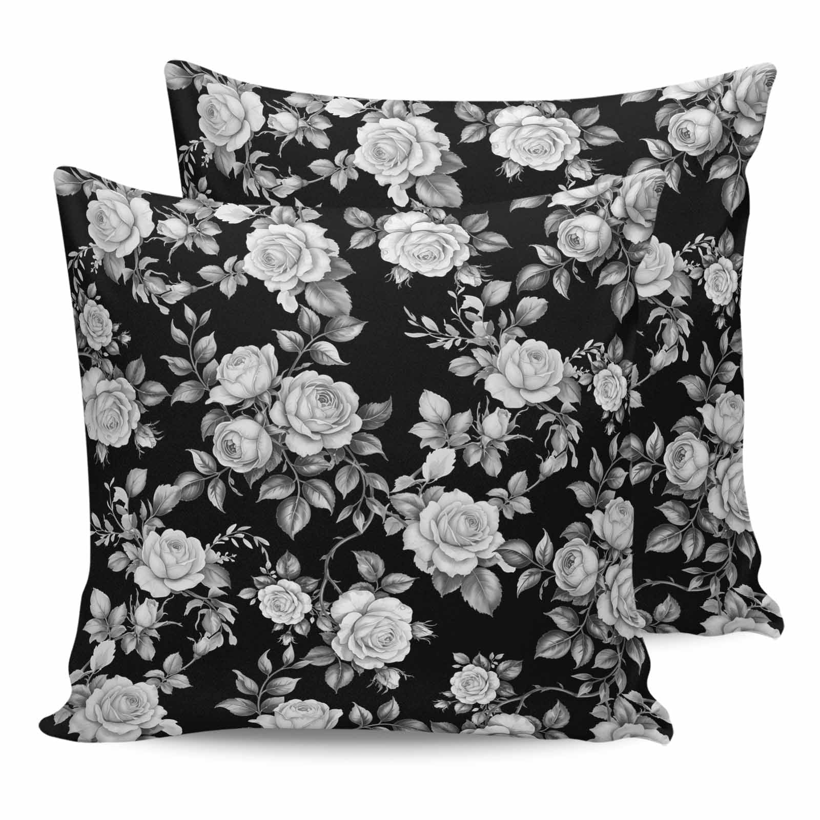 14x14 Pillow Covers Set of 2, Black Rose Throw Pillow Covers Decorative ...