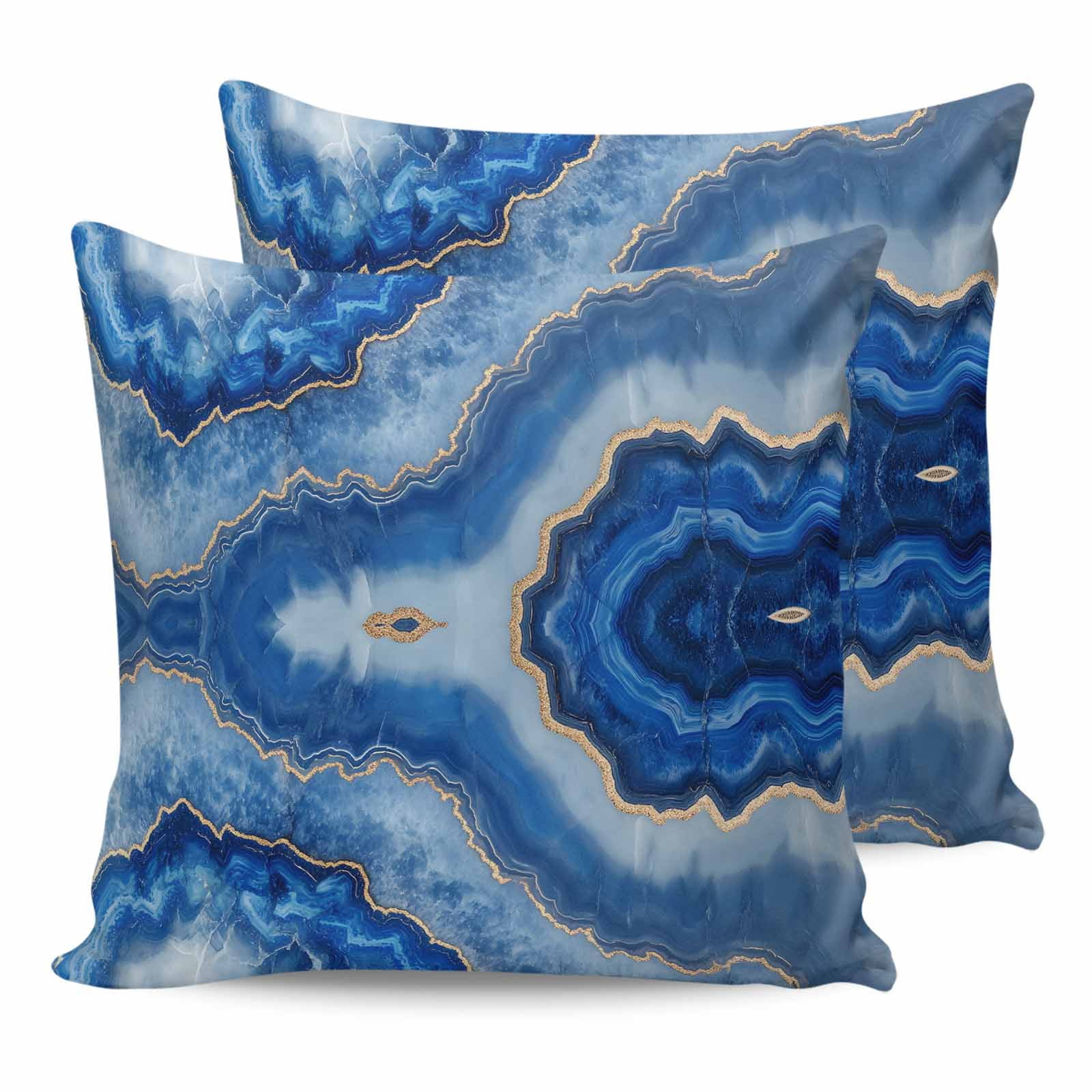 14x14 Pillow Covers Set of 2, Blue Marble Throw Pillow Covers ...