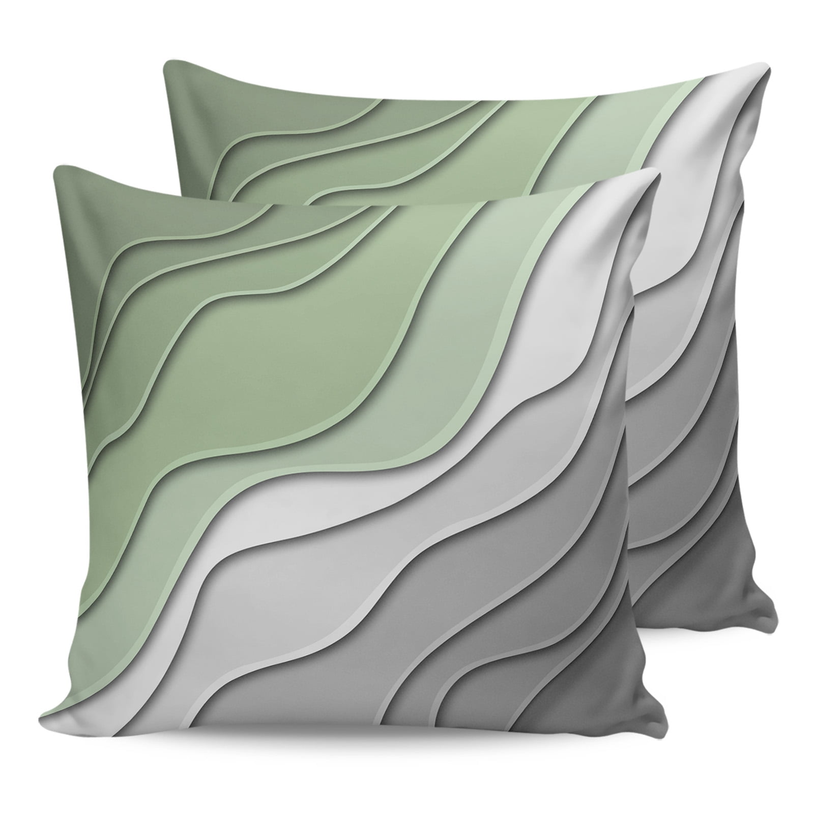 14x14 Pillow Covers Set of 2, Sage Green Grey Ombre Throw Pillow Covers ...