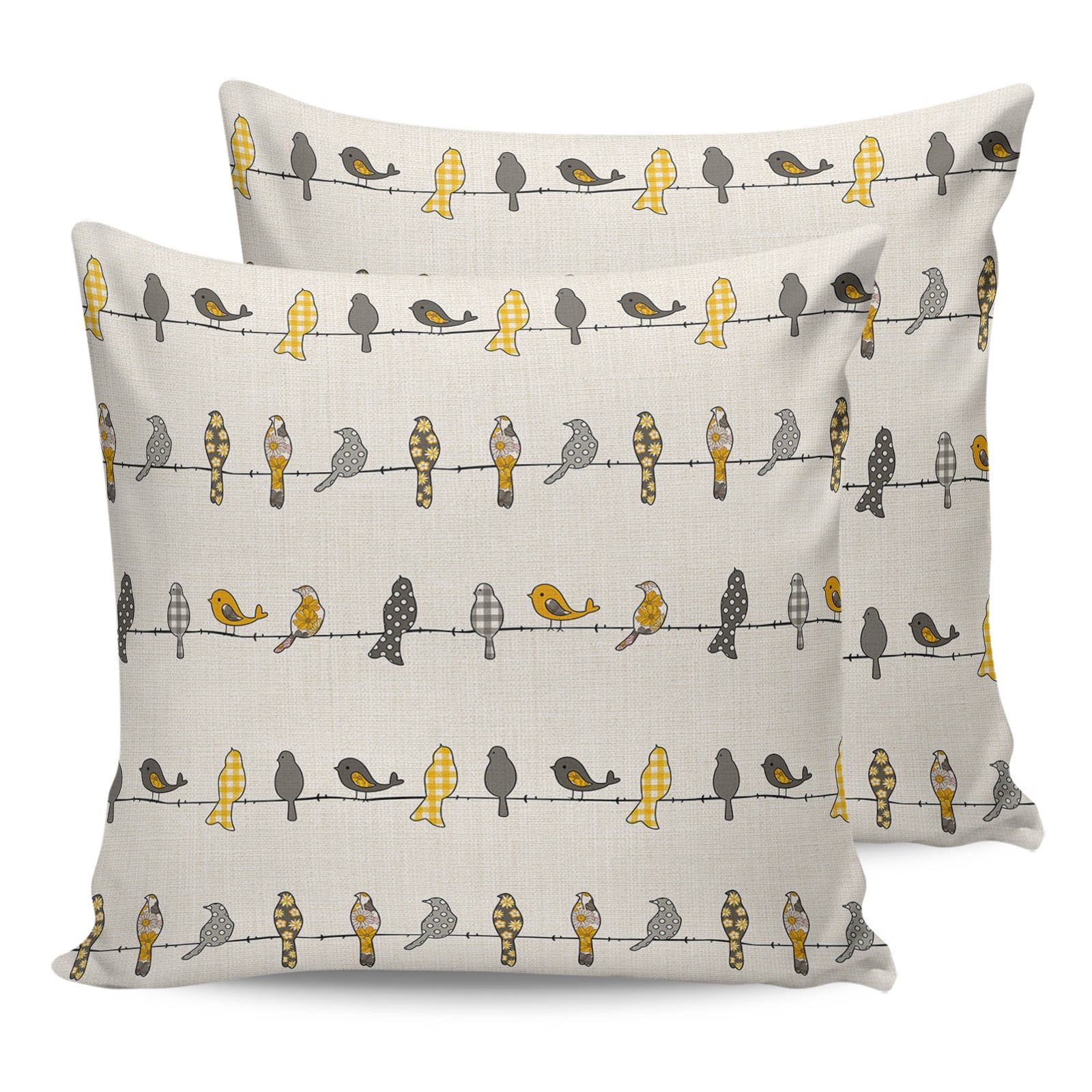 14x14 Pillow Covers Set of 2, Yellow Grey Plaid Throw Pillow Covers ...