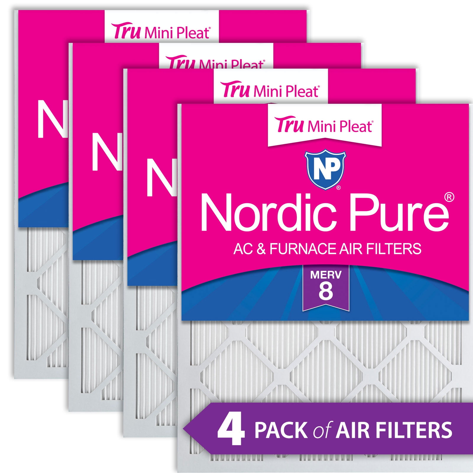 14x14x1 (13_1/2x13_1/2) Nordic Pure Tru Mini Pleat MERV 8 Air Filters 4 Pack - Walmart.com