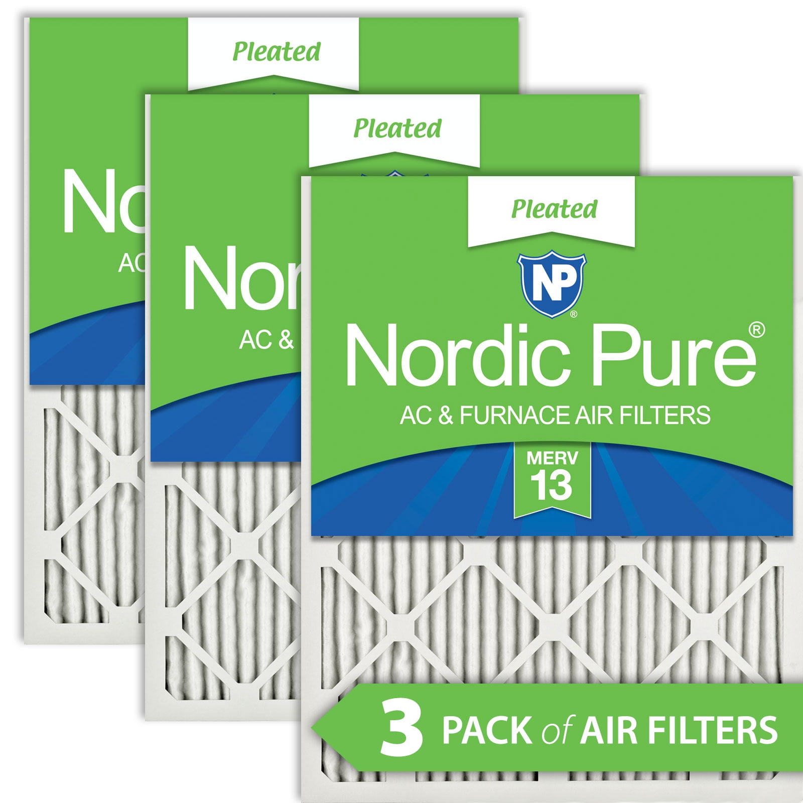14x14x1 (13_3/4x13_3/4) Pleated MERV 13 Air Filters 3 Pack - Walmart.com