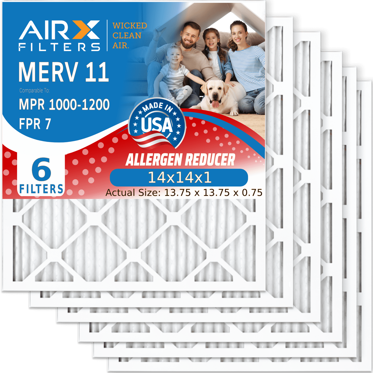 14x14x1 Air Filter MERV 11 Comparable to MPR 1000 MPR 1200 FPR 7 Compatible with Ultra Aire 90H Old Style Honeywell DR90 MERV 11 Filters 6 Pack by AIRX FILTERS WICKED CLEAN AIR. Walmart