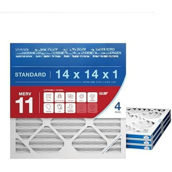 14x14x1 MERV 11 - 4 Count - Pleated HVAC, Furnace & Air Conditioner ...