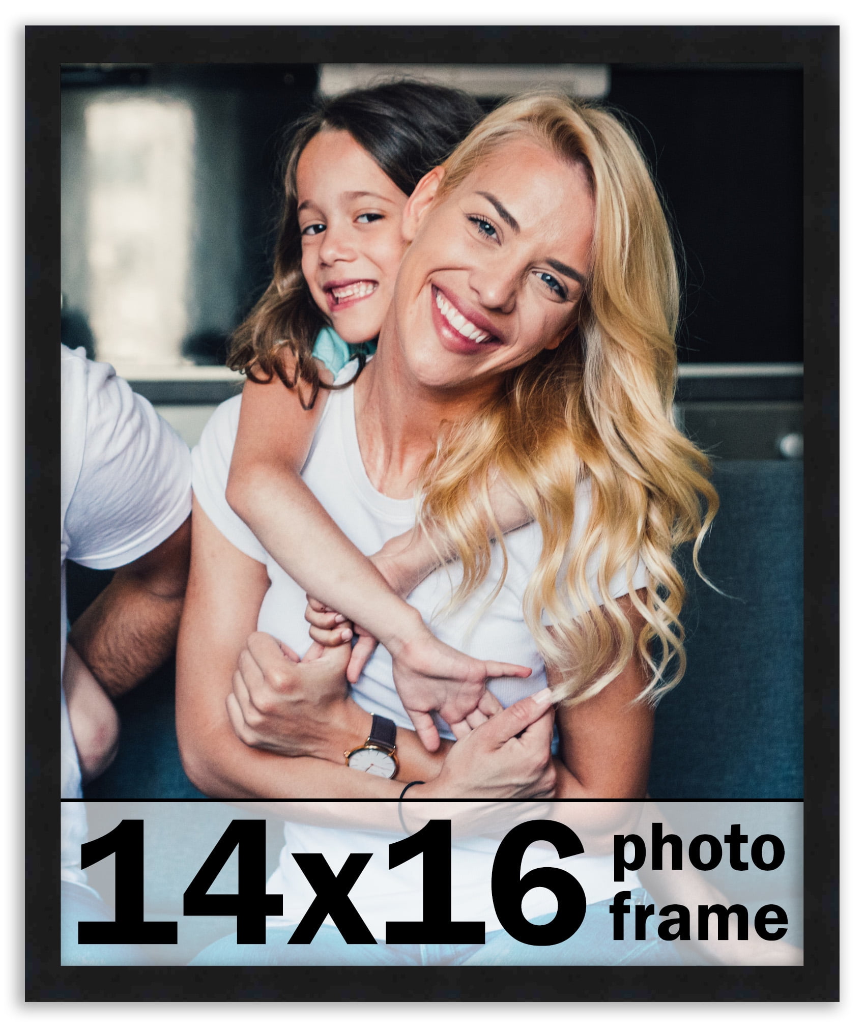 14x16 Frame Black Solid Wood Picture Frame | 0.75 Inch Moulding Width | Includes UV Acrylic ...