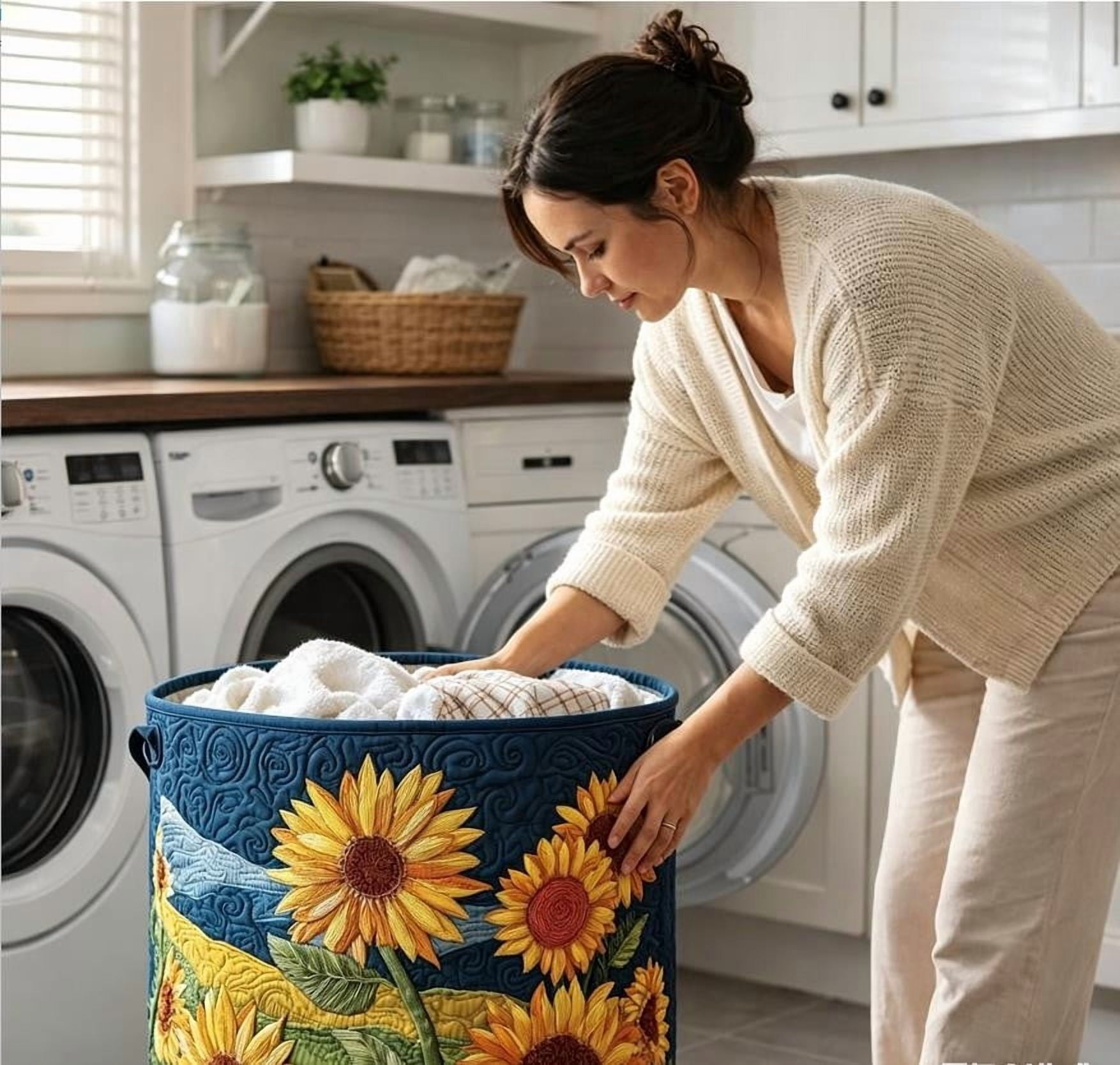 14x18 Inch Watercolor Sunflowers Laundry Basket,Foldable With Handles ...
