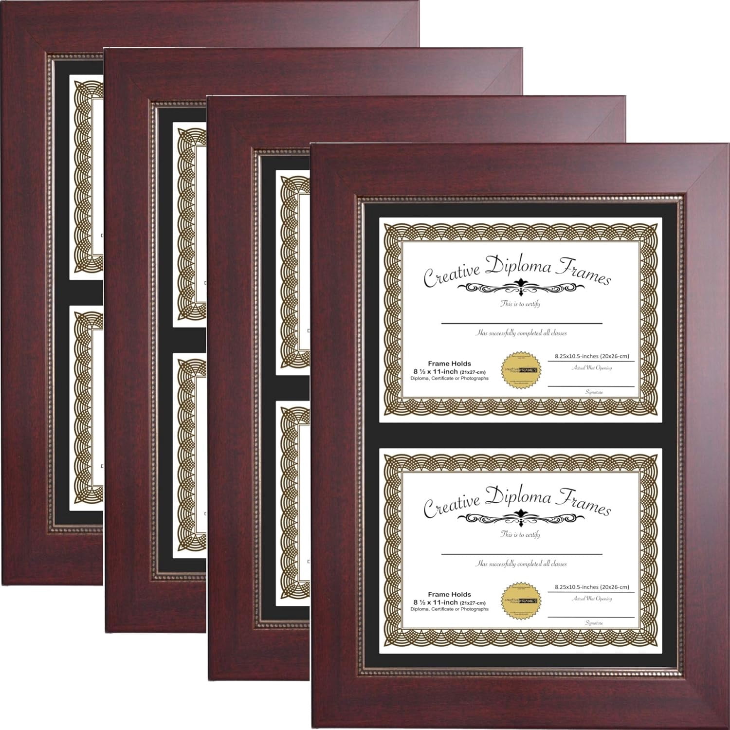 14x20 Double Diploma Frame with White Matting, Gold Relief Mahogany ...
