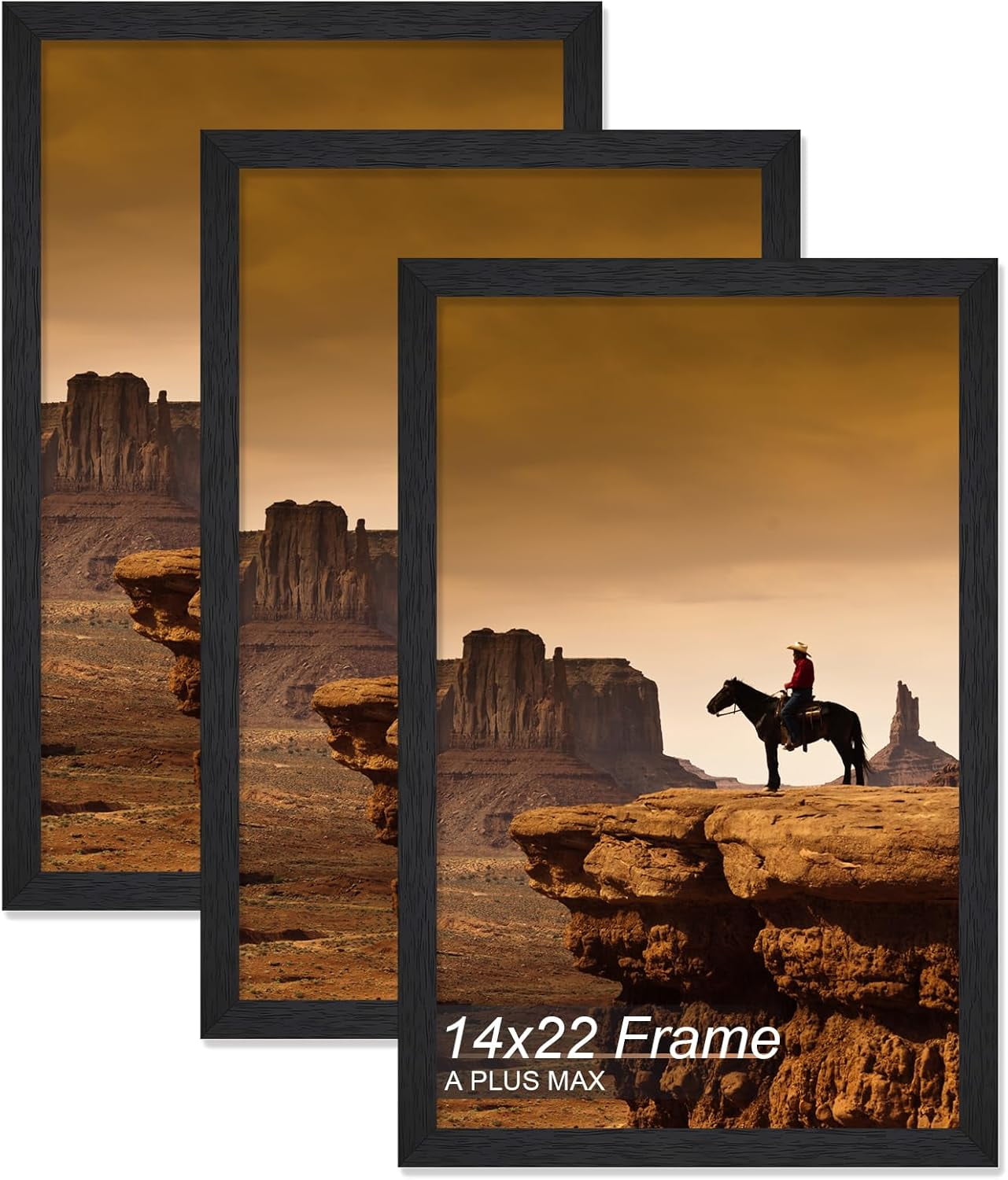 14x22 Picture Frame Set of 3, Black Engineered Wood Frame for 14 X 22 ...