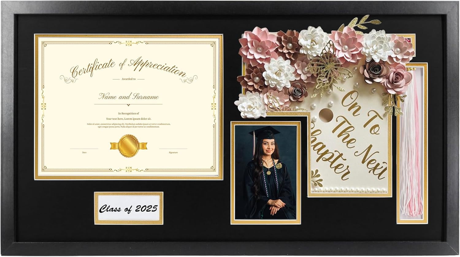 14x26 Black Shadow Box Diploma Frame with Graduation Cap & Tassel ...