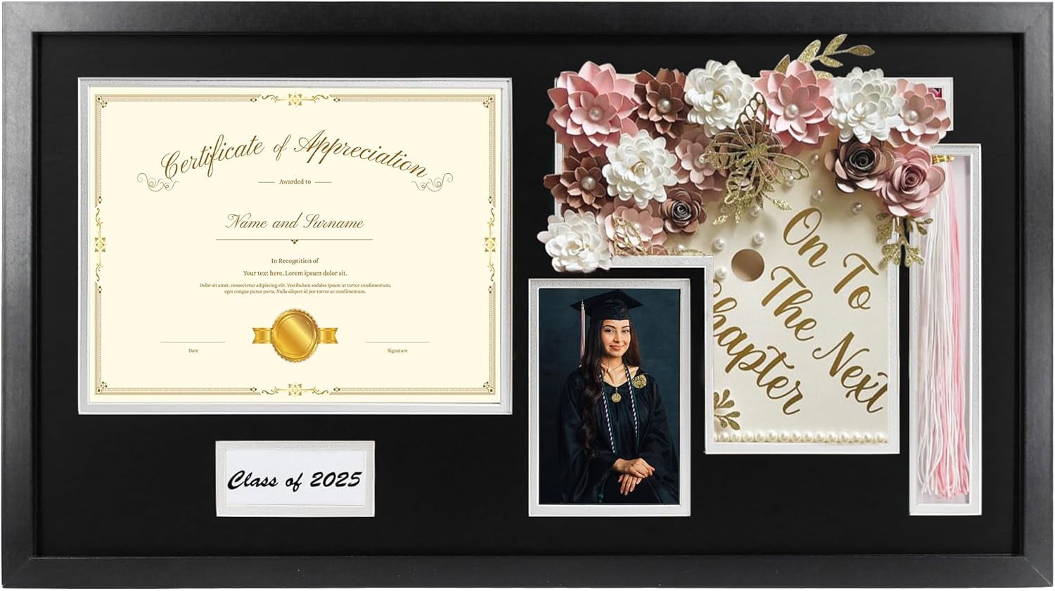14x26 Black Shadow Box Diploma Frame with Graduation Cap & Tassel ...
