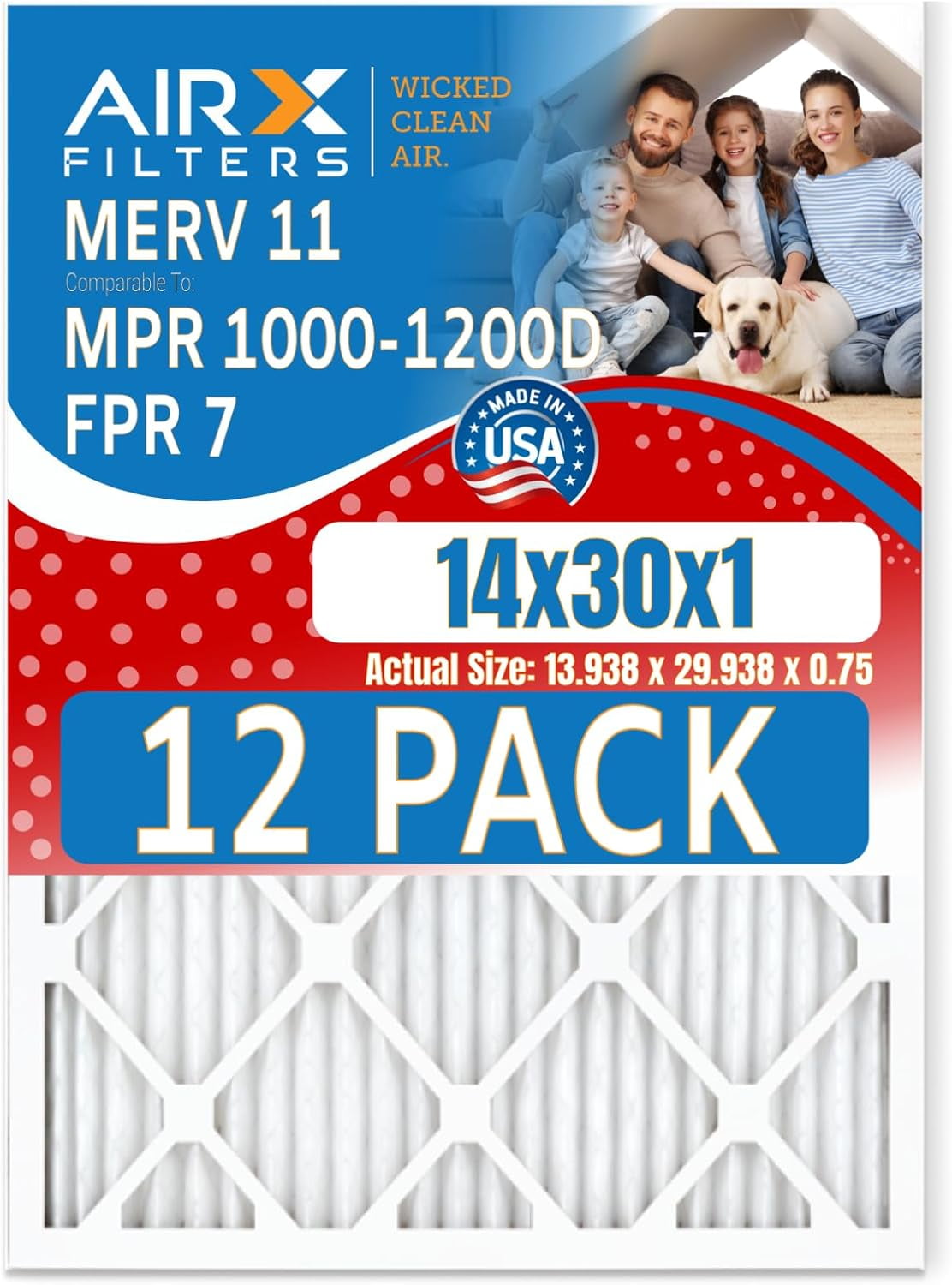 14x30x1 Air Filter MERV 11 Rating, 12 Pack of Furnace Filters ...