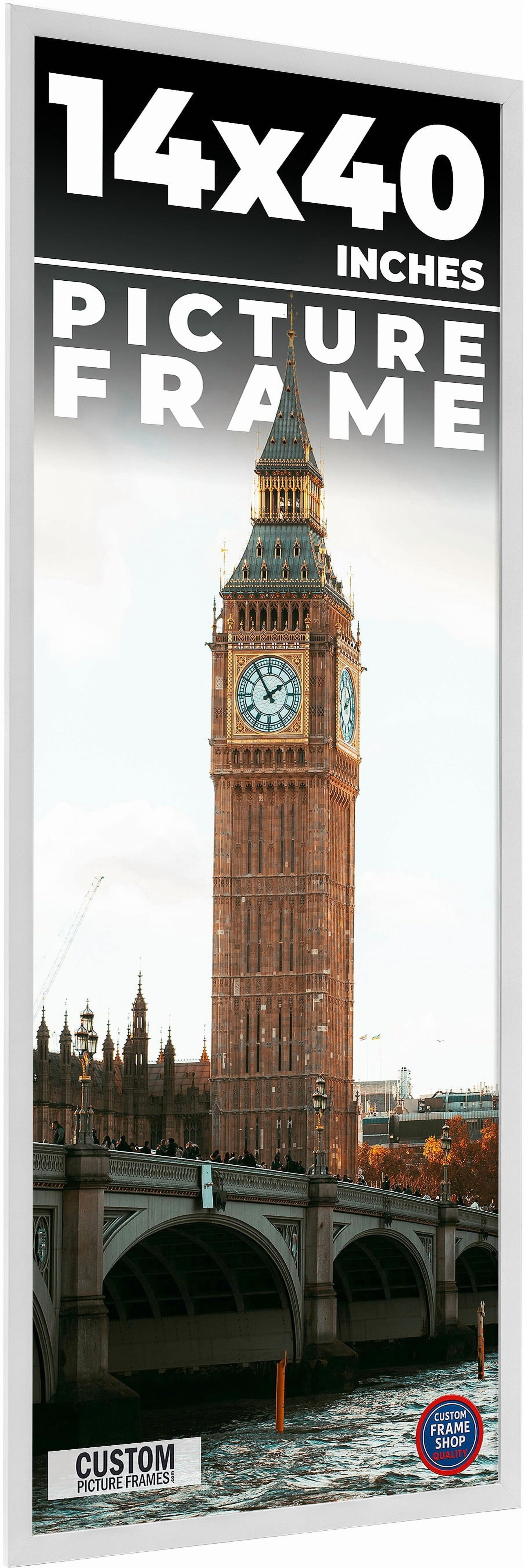 14x40 Frame White Solid Wood Picture Frame Includes UV Acrylic Shatter ...