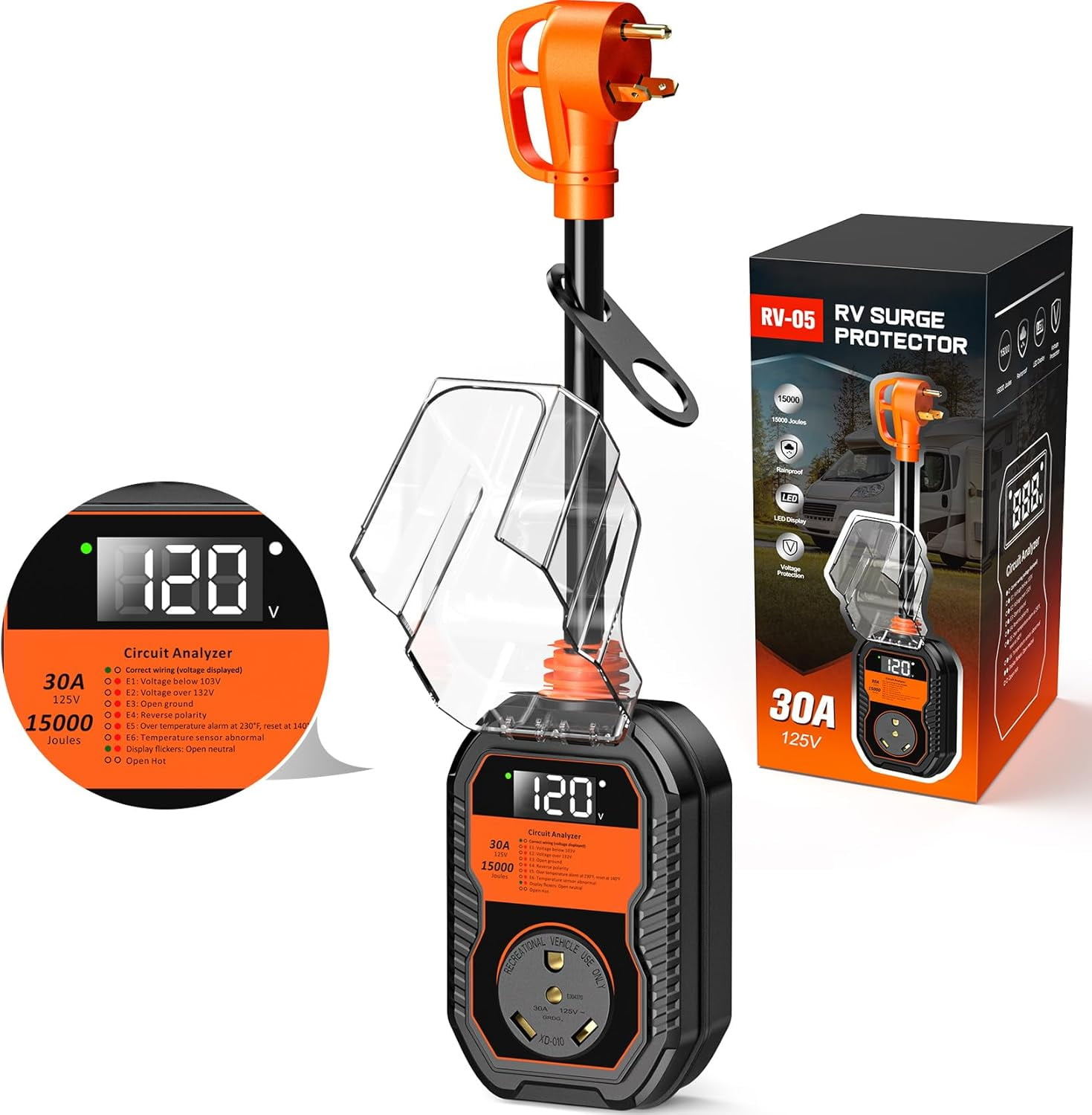 15,000J RV Surge Protector 30 Amp with LED Display, 30 Amp RV Surge ...