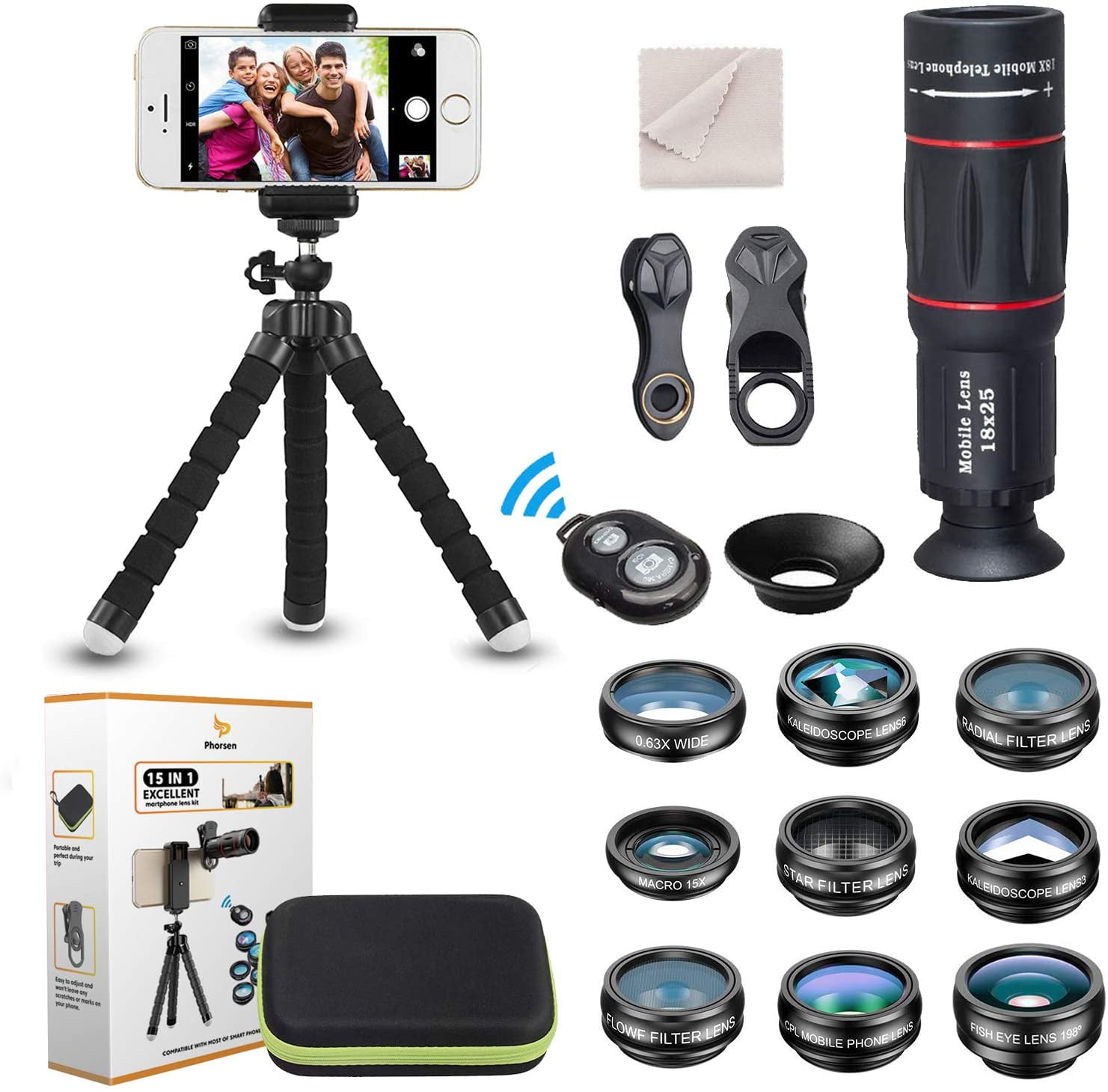 15 in 1 Universal Phone Camera Lens Kit 18X Telephoto lens Wide Angle ...