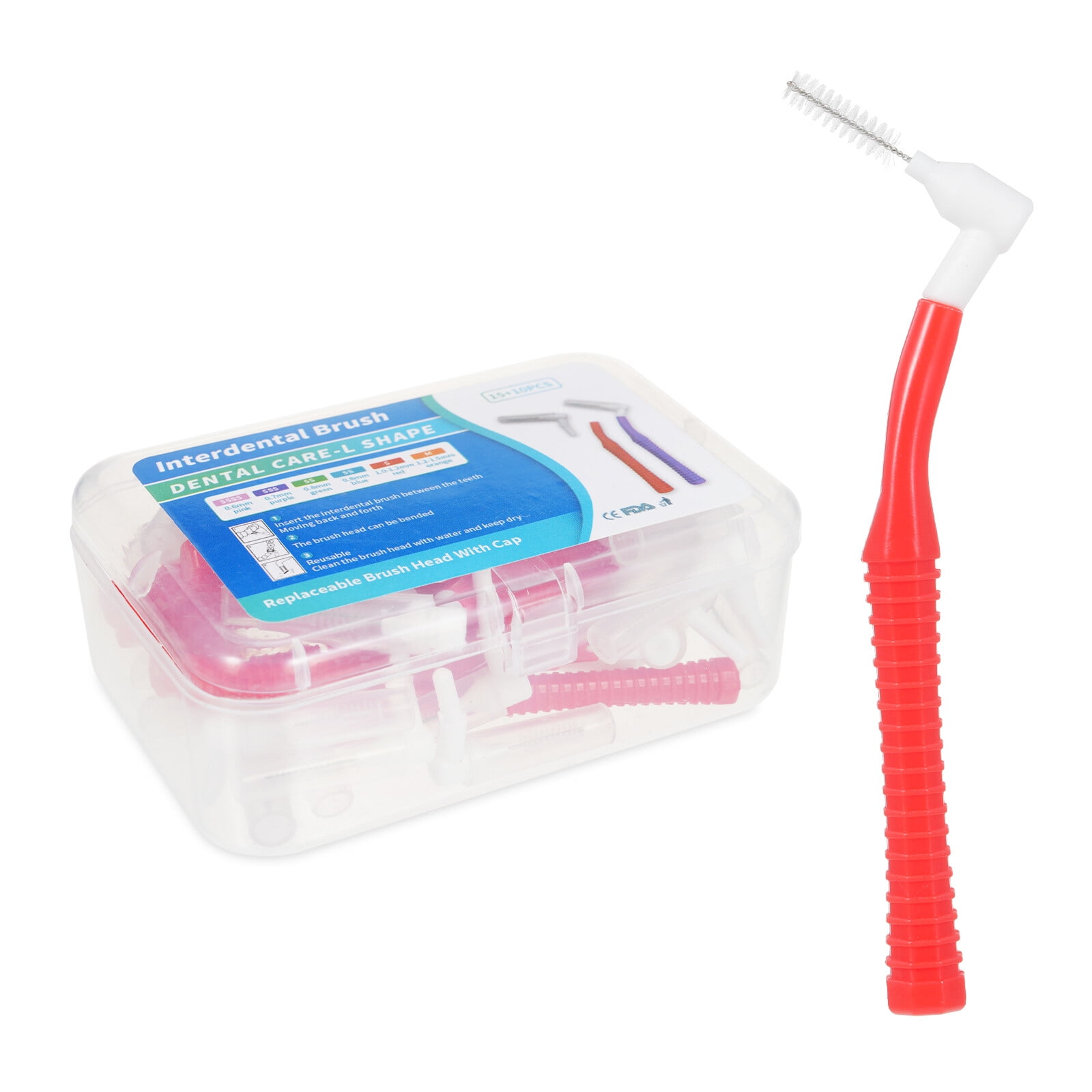 15+10PCS L-Shaped Interdental Brush Set Replaceable Brush Head with Cap ...