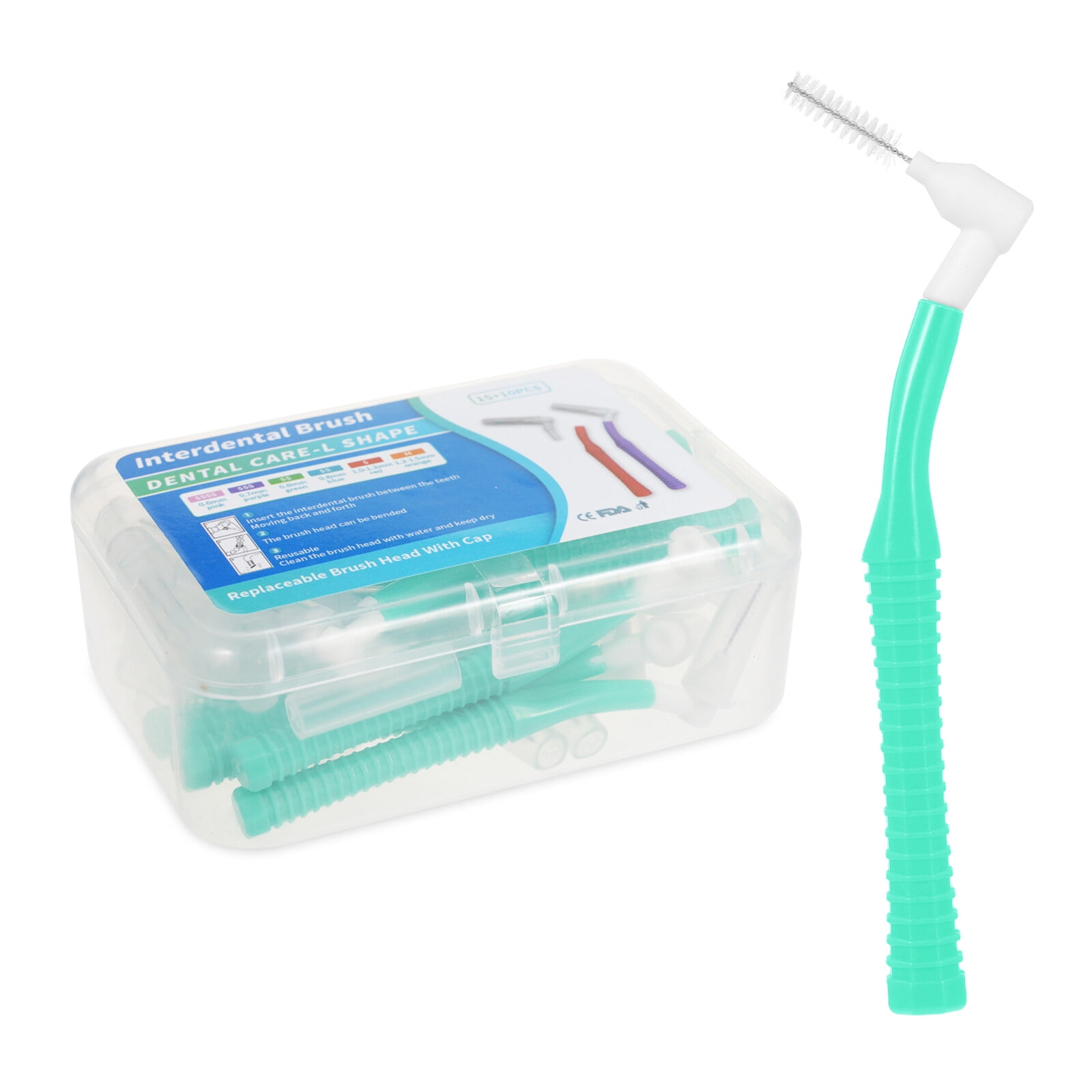 15+10PCS L-Shaped Interdental Brush Set Replaceable Brush Head with Cap ...