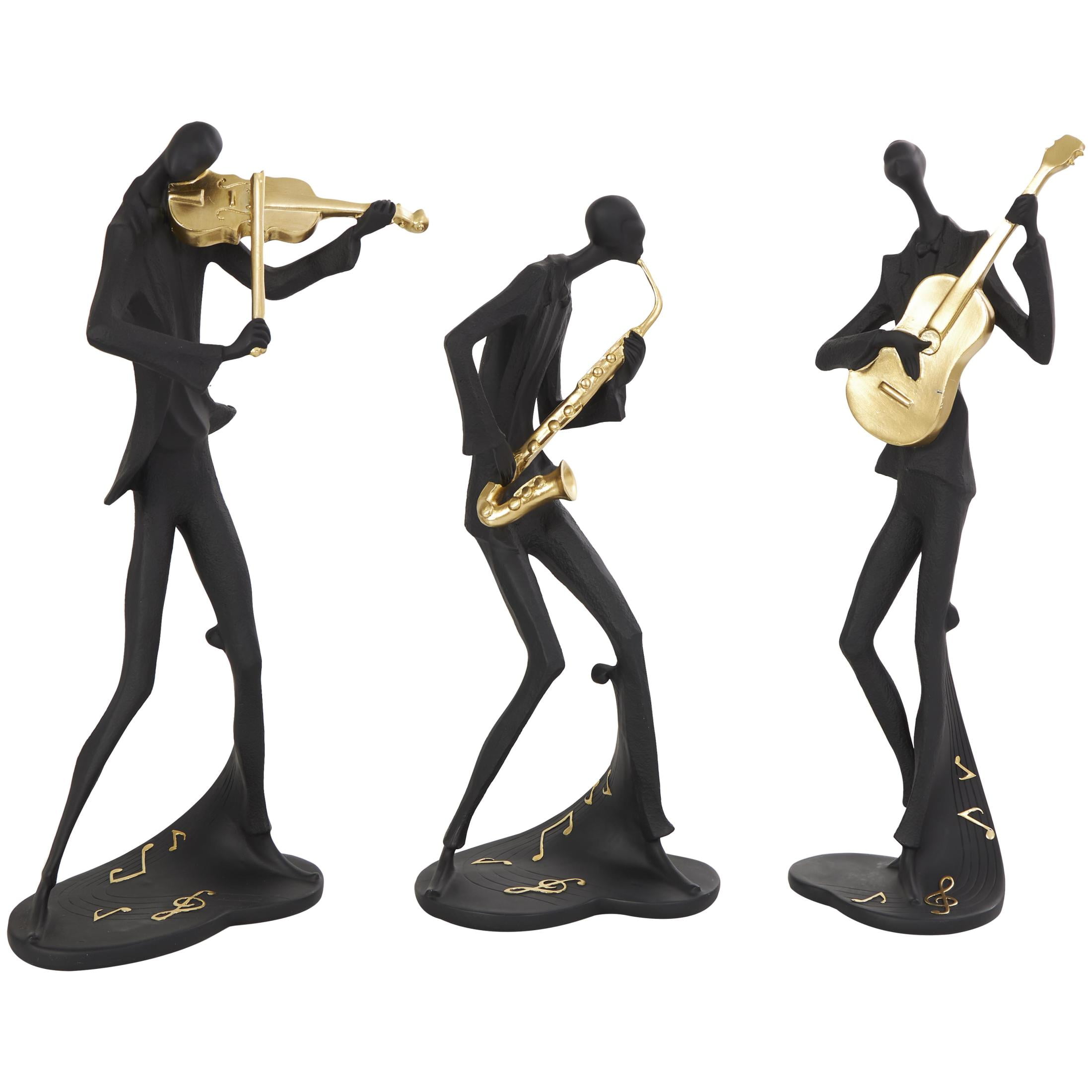 15", 13", 15"H Black Polystone Abstract Musician Sculpture with Gold ...
