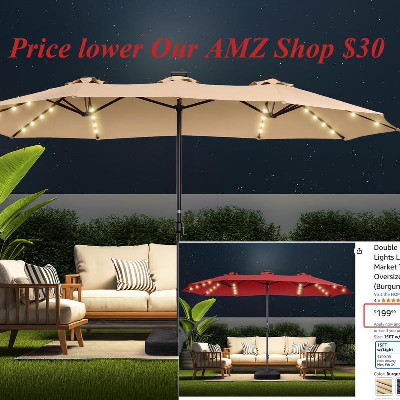 15/13ft Solar light Double Sided Umbrellas Solar Lights LED Lighted ...