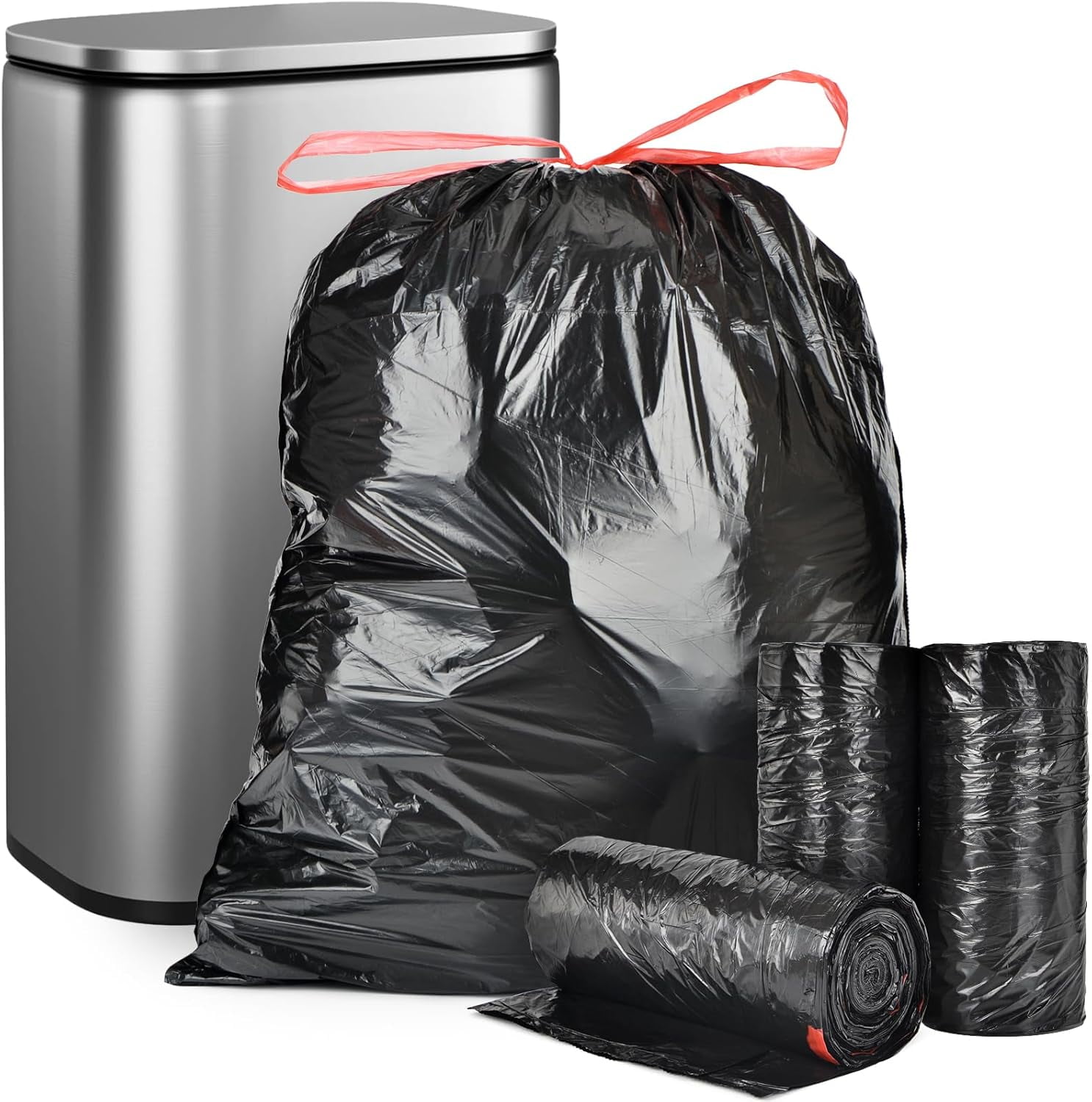 15-18 Gallon Black Trash Bags with Drawstring (102 Count) Fit 16, 17 ...