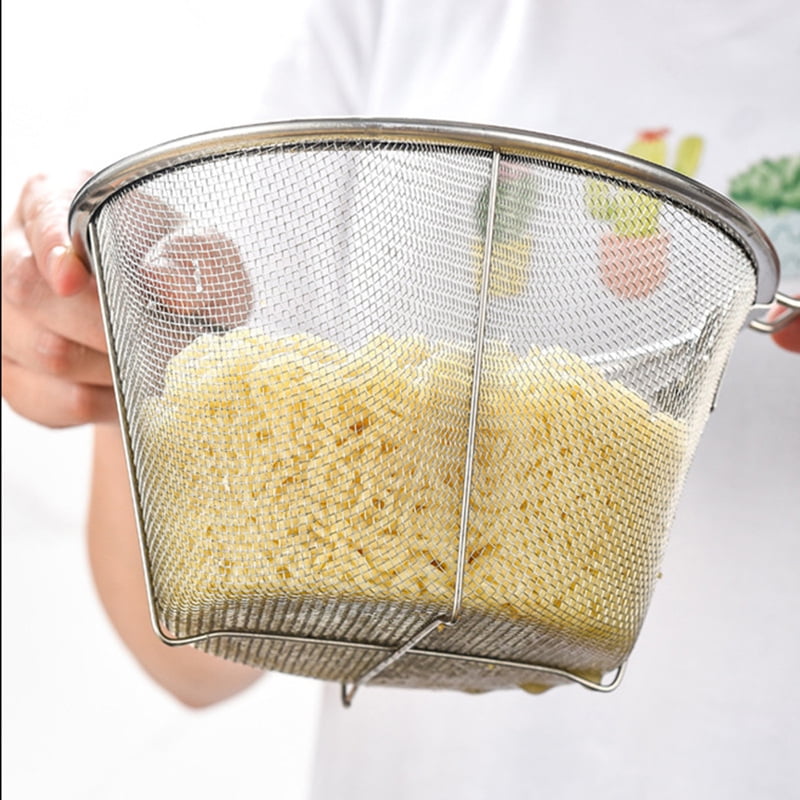 15/18cm French Fries Mesh Stainless Steel Round Chips Frying Basket Strainer Foldable Handle ...