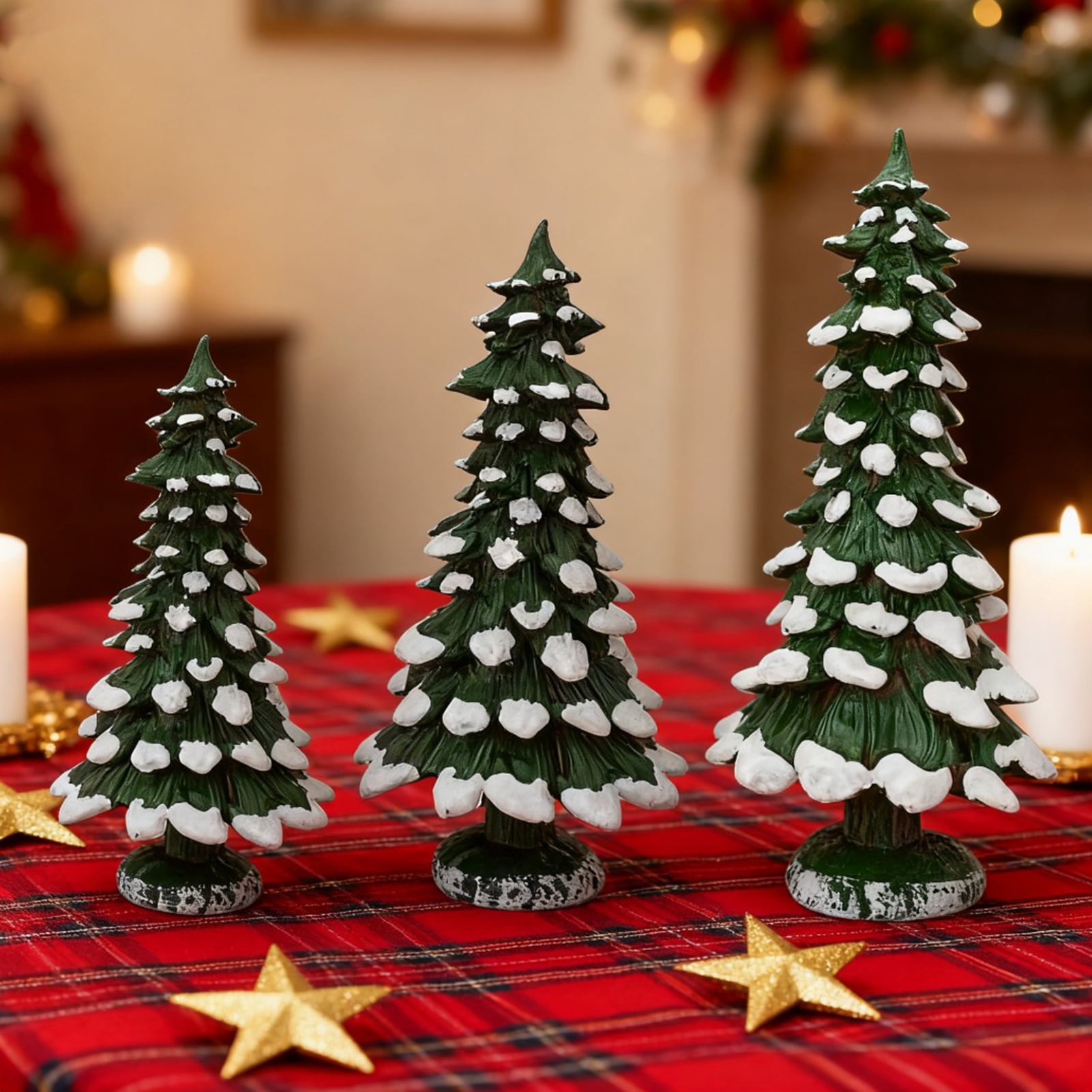 15/20/25CM Mini Christmas Tree Ornament Miniature Snow Xmas Tree Resin ...