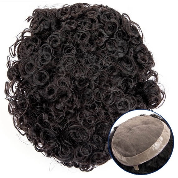 15/20/25mm Curly Hairpiece Fine Mono Top and PU Perimeter Male Hair ...