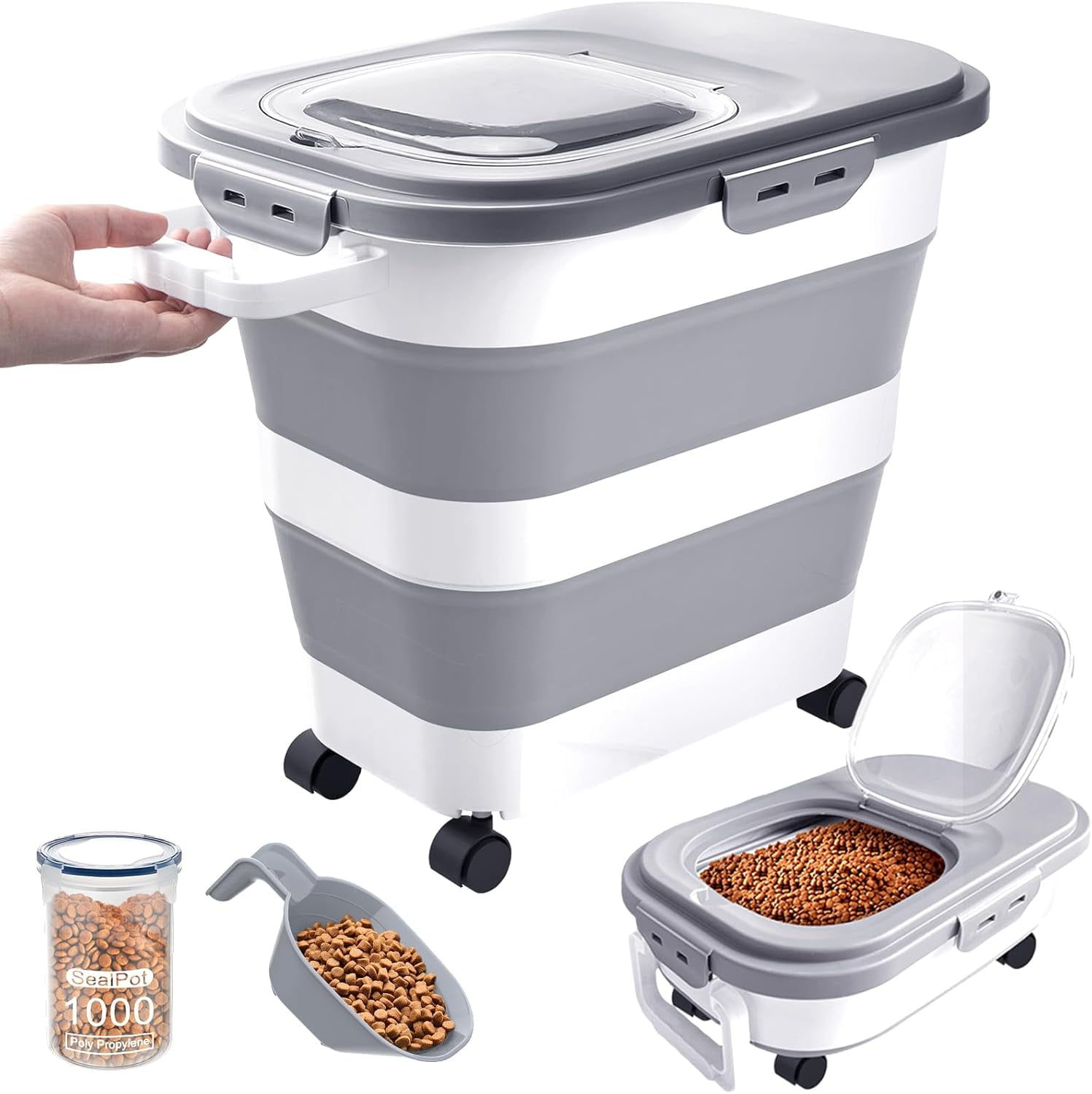 15-23 Lbs Airtight Dog Food Storage Container,Collapsible Dog Food ...