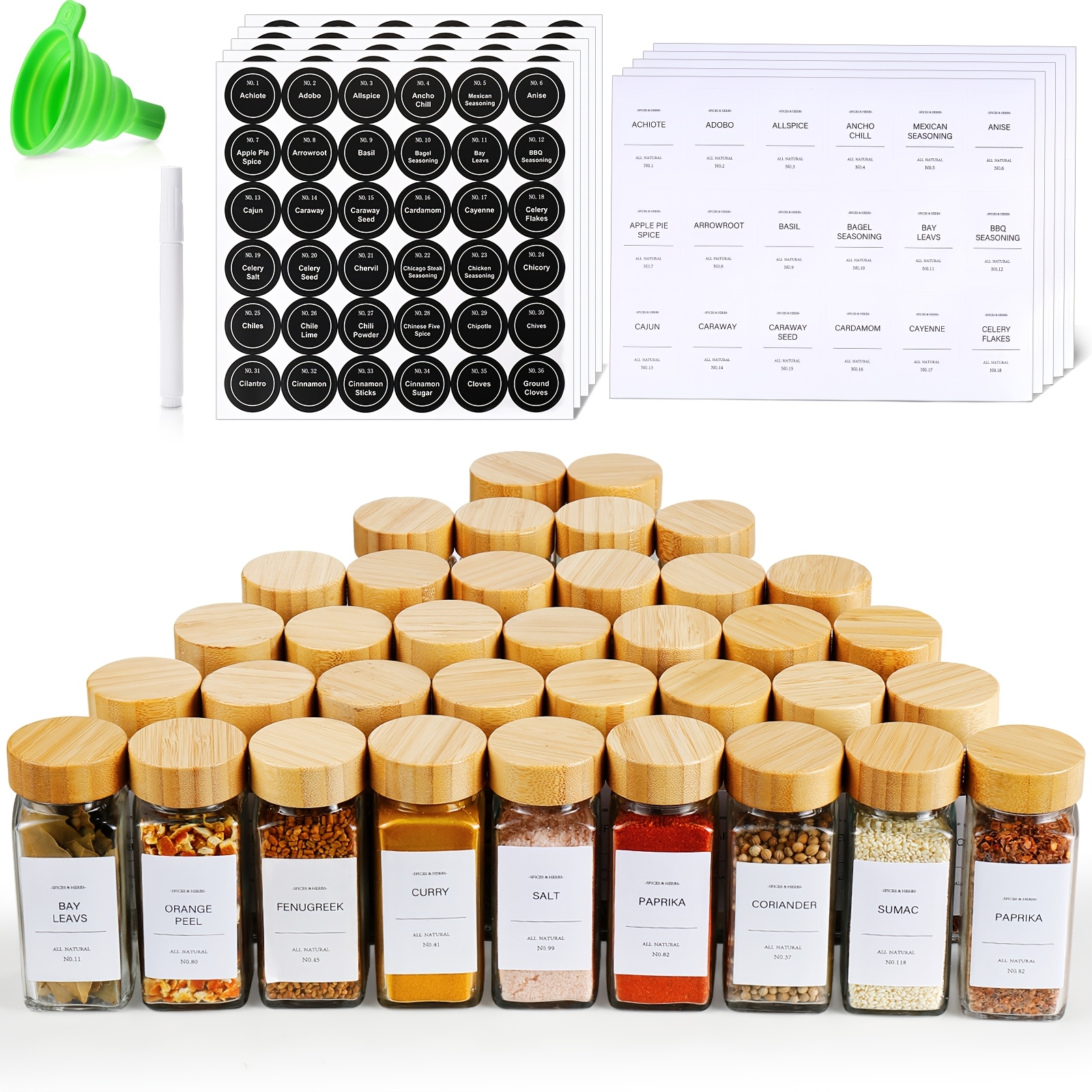 15/24/36pcs Glass Food Dispensing Jars - 4oz, with Bamboo Lids, Labeled ...
