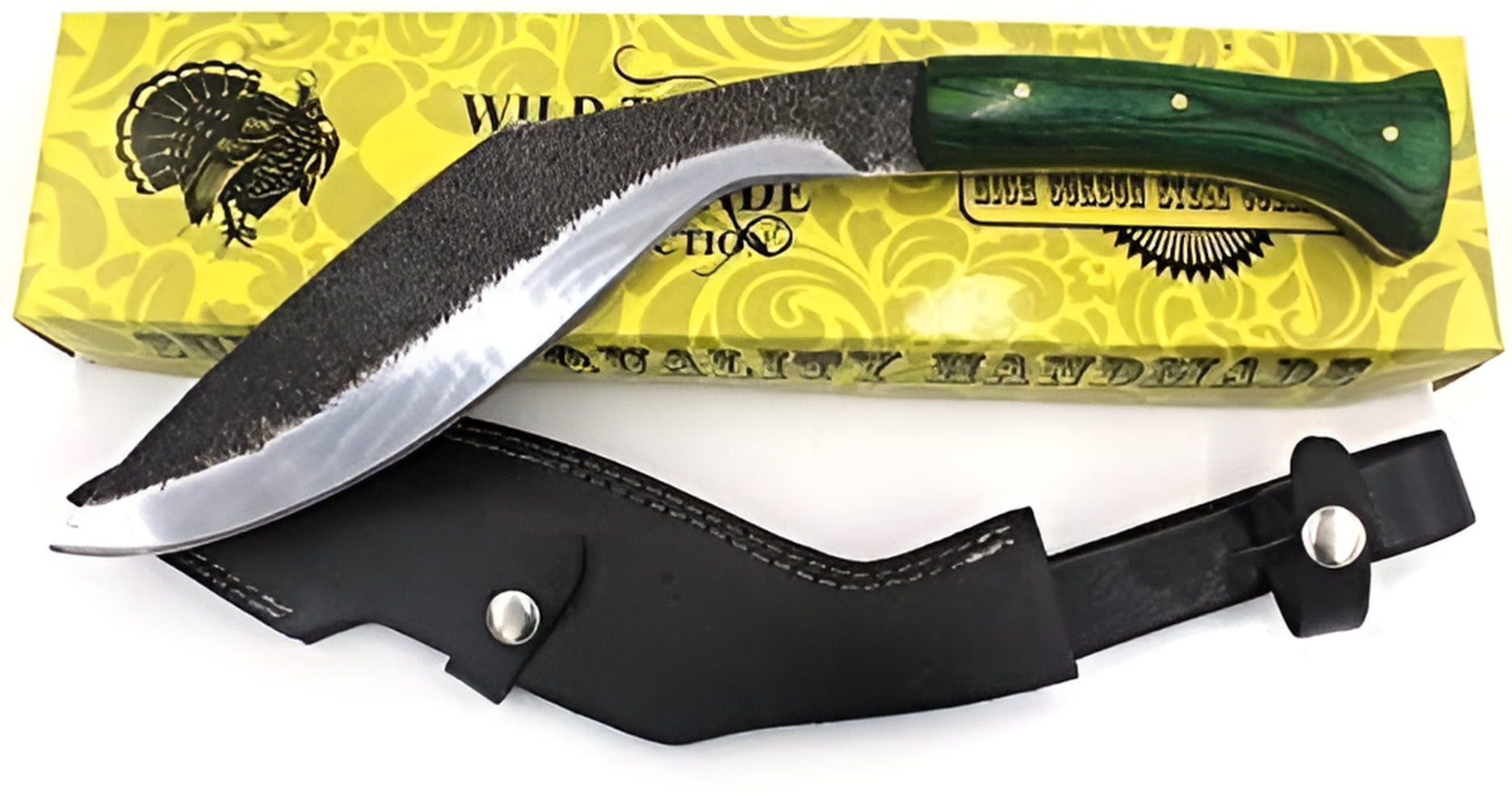 15.25" Wild Turkey Handmade Fixed Blade Kukri Knife with Leather Sheath ...