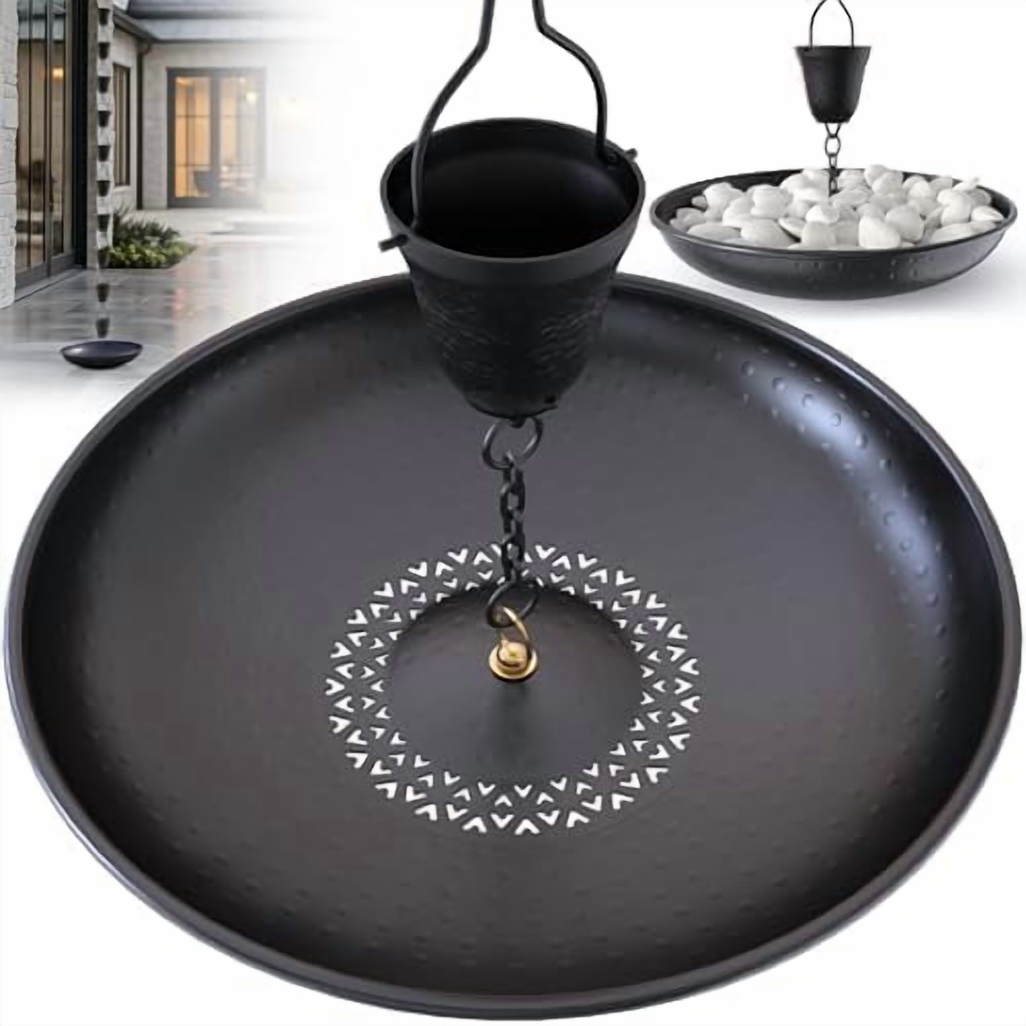 - 15.25” (inches) Hammered Rain Chain Anchoring Basin with Drain to ...