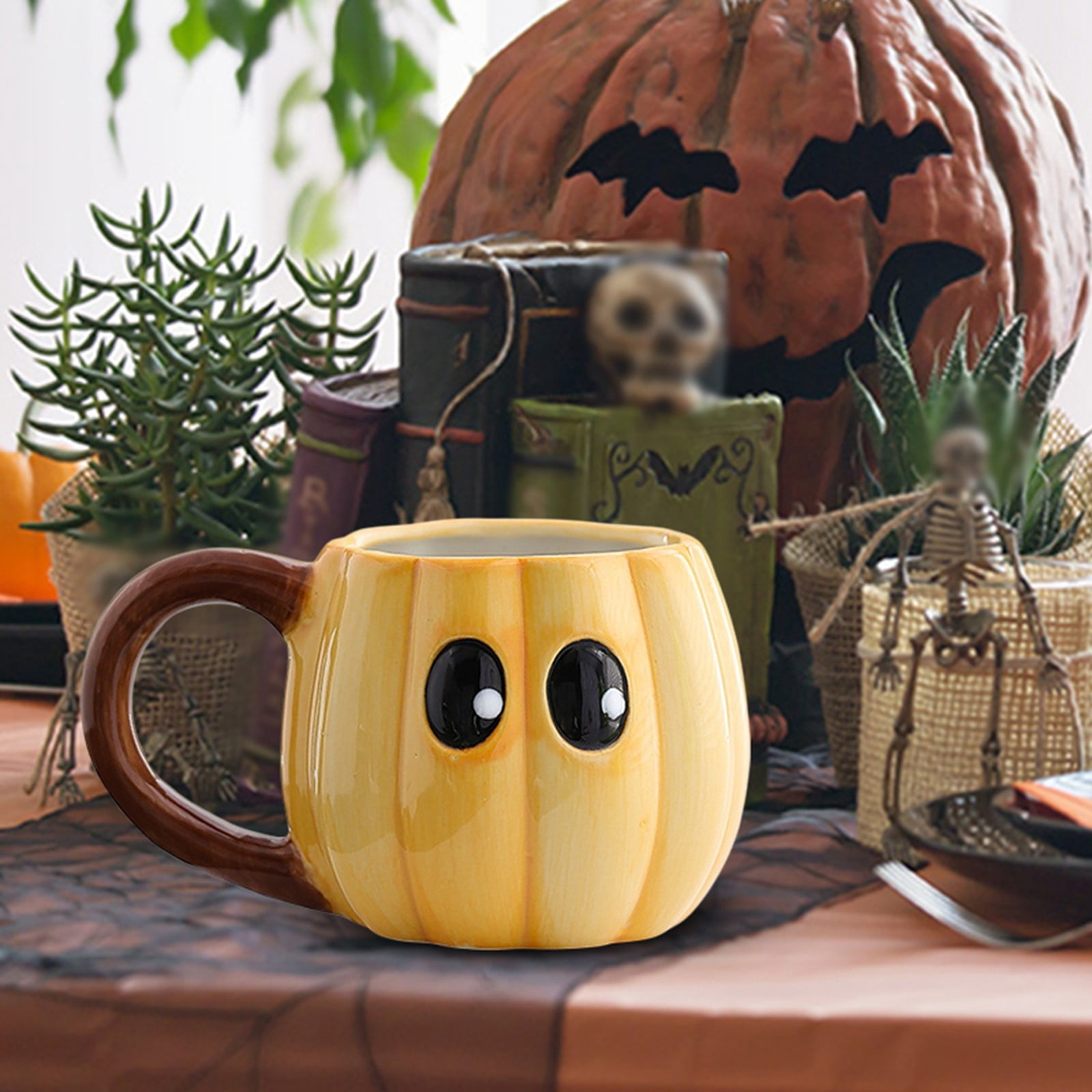 15.2Oz Halloween Pumpkin Shape Mug Cute Ceramic Pumpkin Cup With Eyes ...