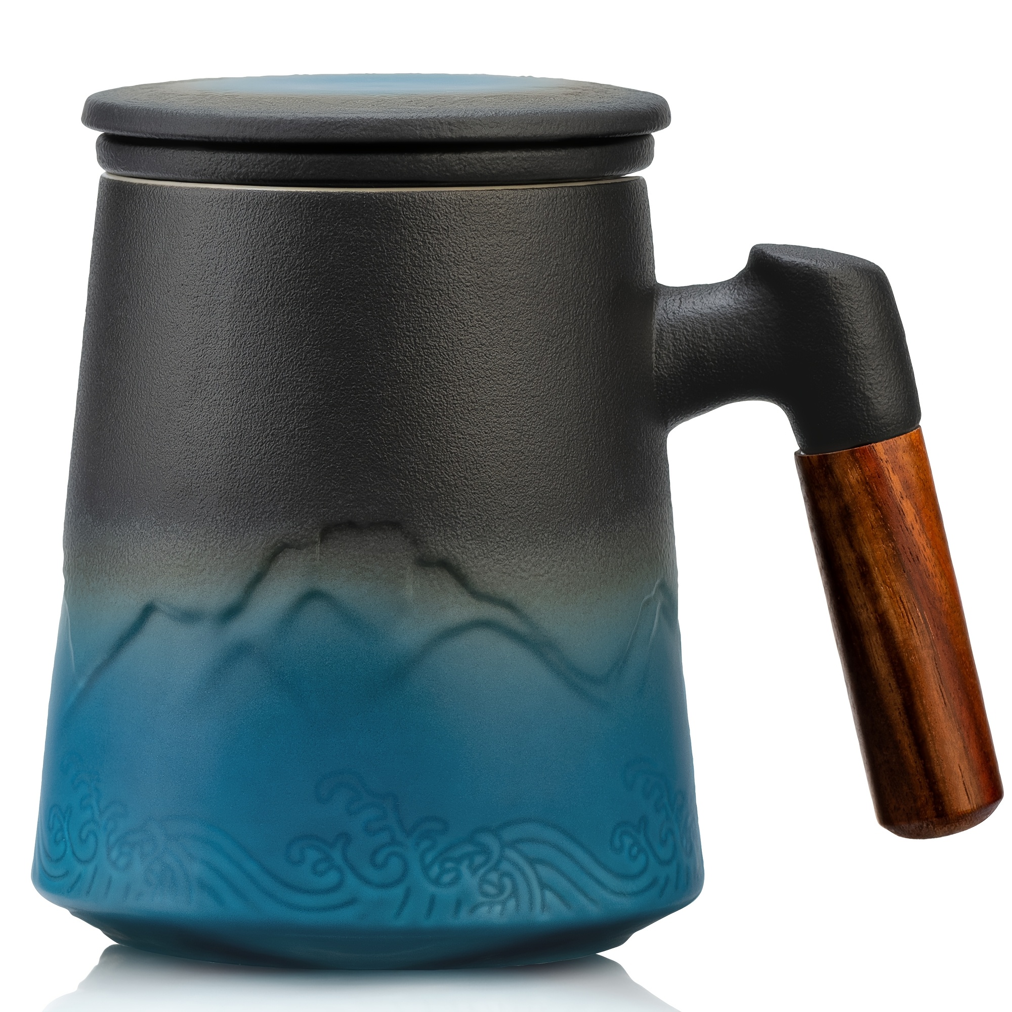 15.2oz Ceramic Tea Mug with Infuser & Lid - Black to Green Gradient ...
