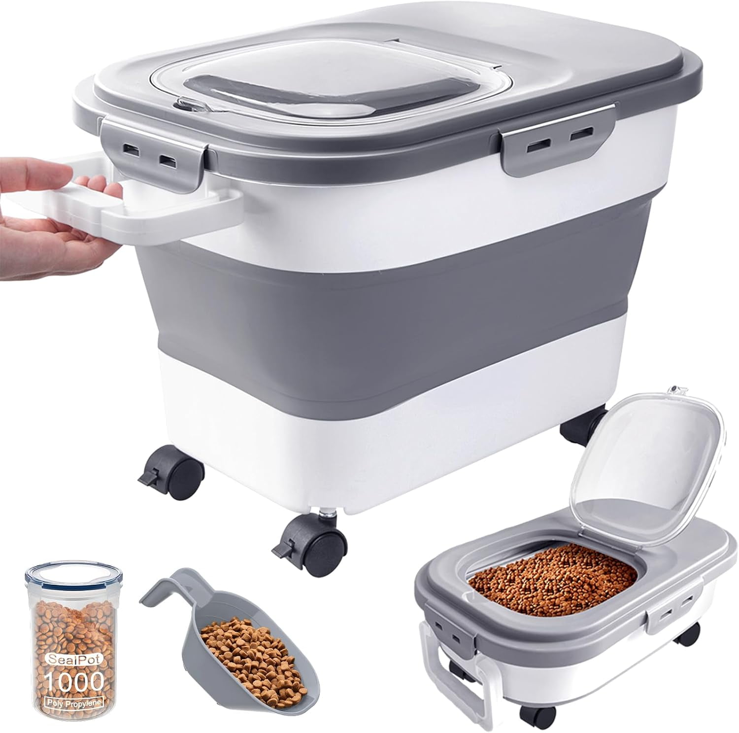 15-3 Lbs Airtight Dog Food Storage Container,Collapsible Dog Food ...