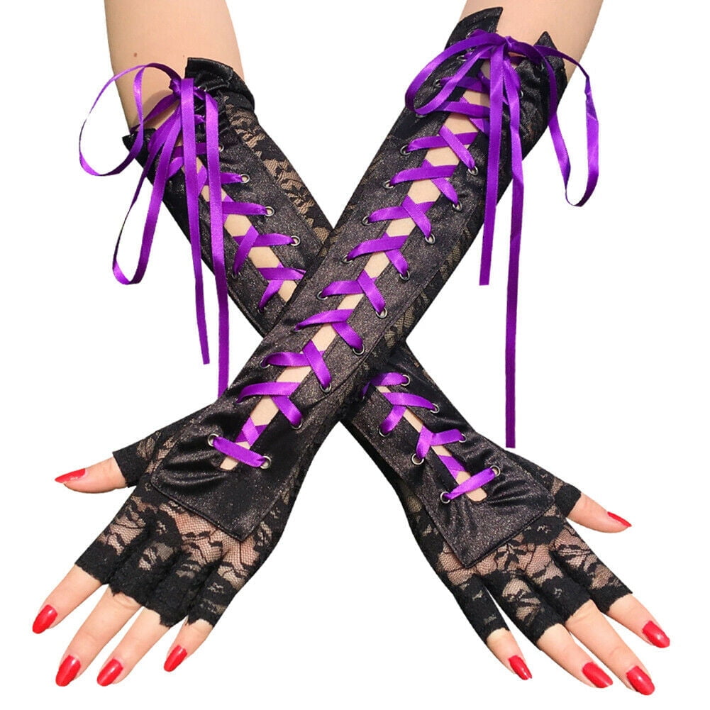 15.3" Women's Sexy Elbow Length Fingerless Lace Up Arm Tie Long Lace ...