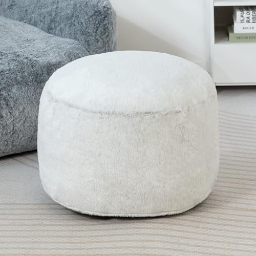 15"(H) Bean Bag Round Ottoman Pouf, 6.6LB Memory Foam Filled Footstool ...