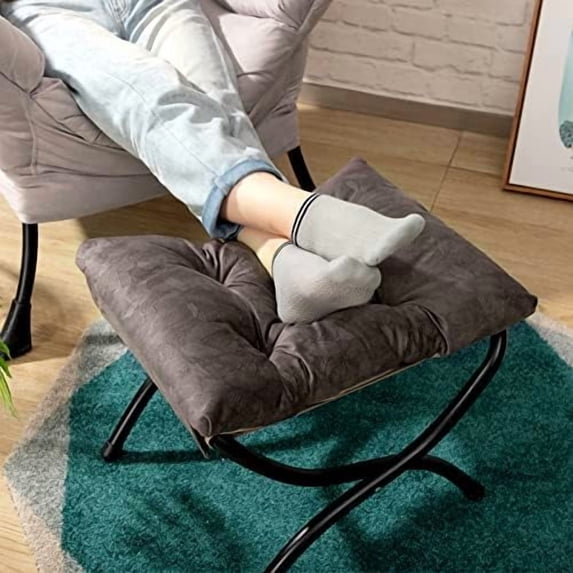 15"(H) Folding Footrest Stool, Upholstered Small Foldable Ottoman ...