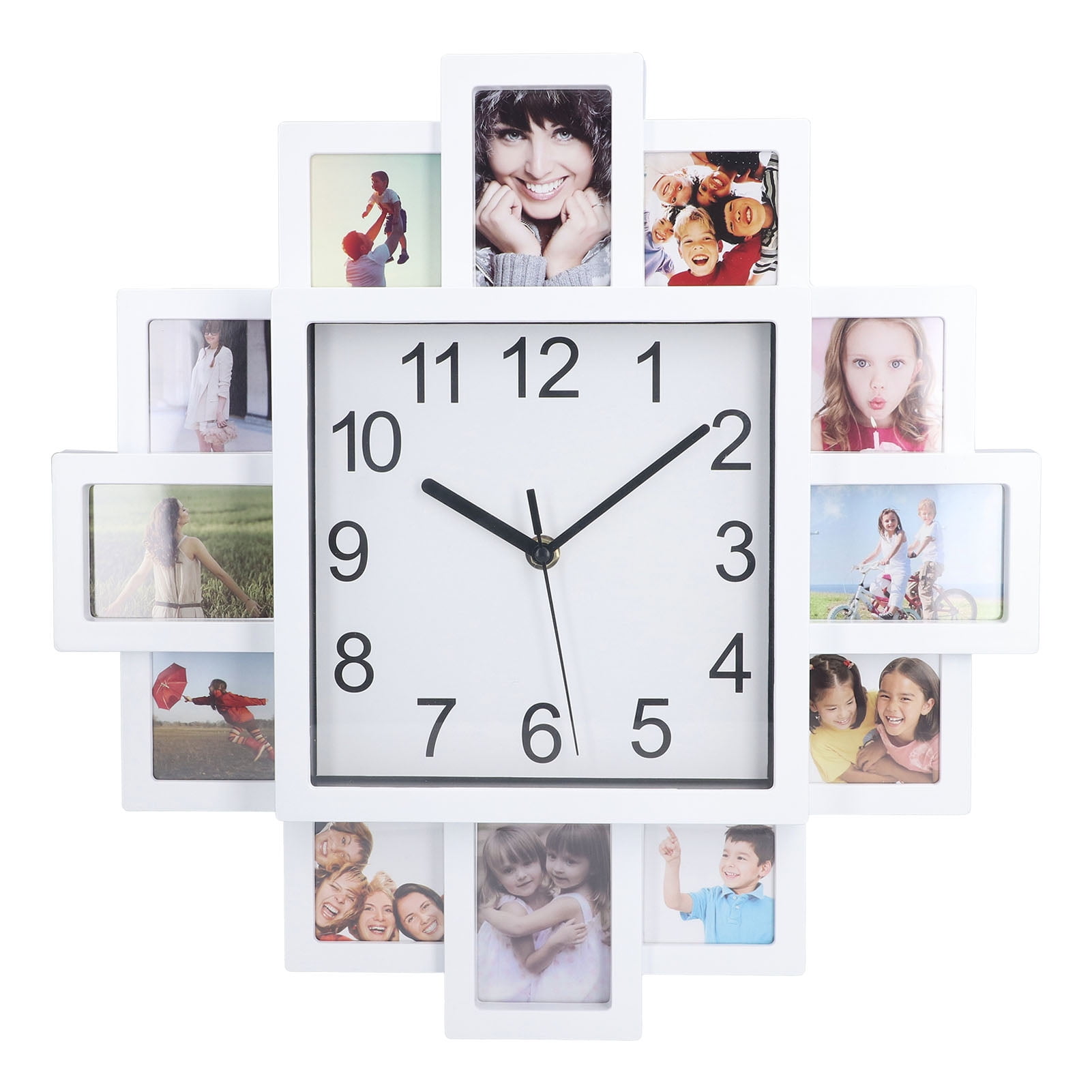 15.35in White Photo Frame Wall Clock DIY Multi Photo Personalized Clock ...