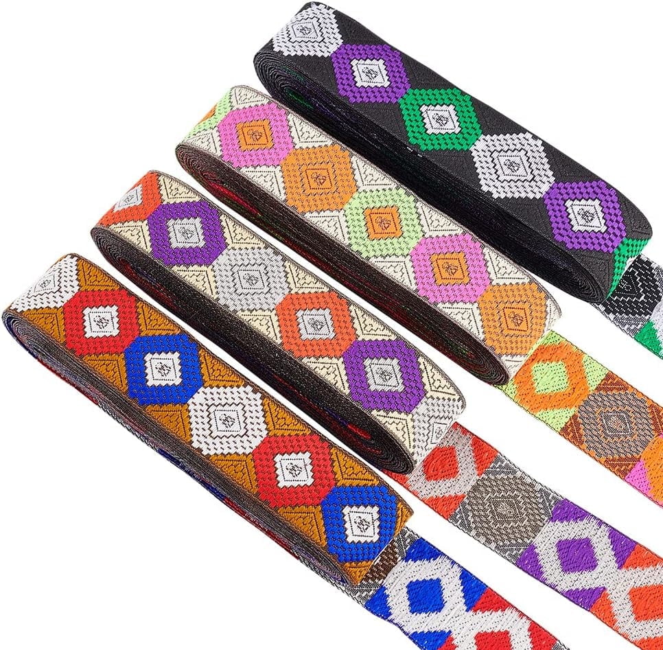 15.3Yards Jacquard Ribbon Trim Geometric Woven Ribbon with Rhombus ...