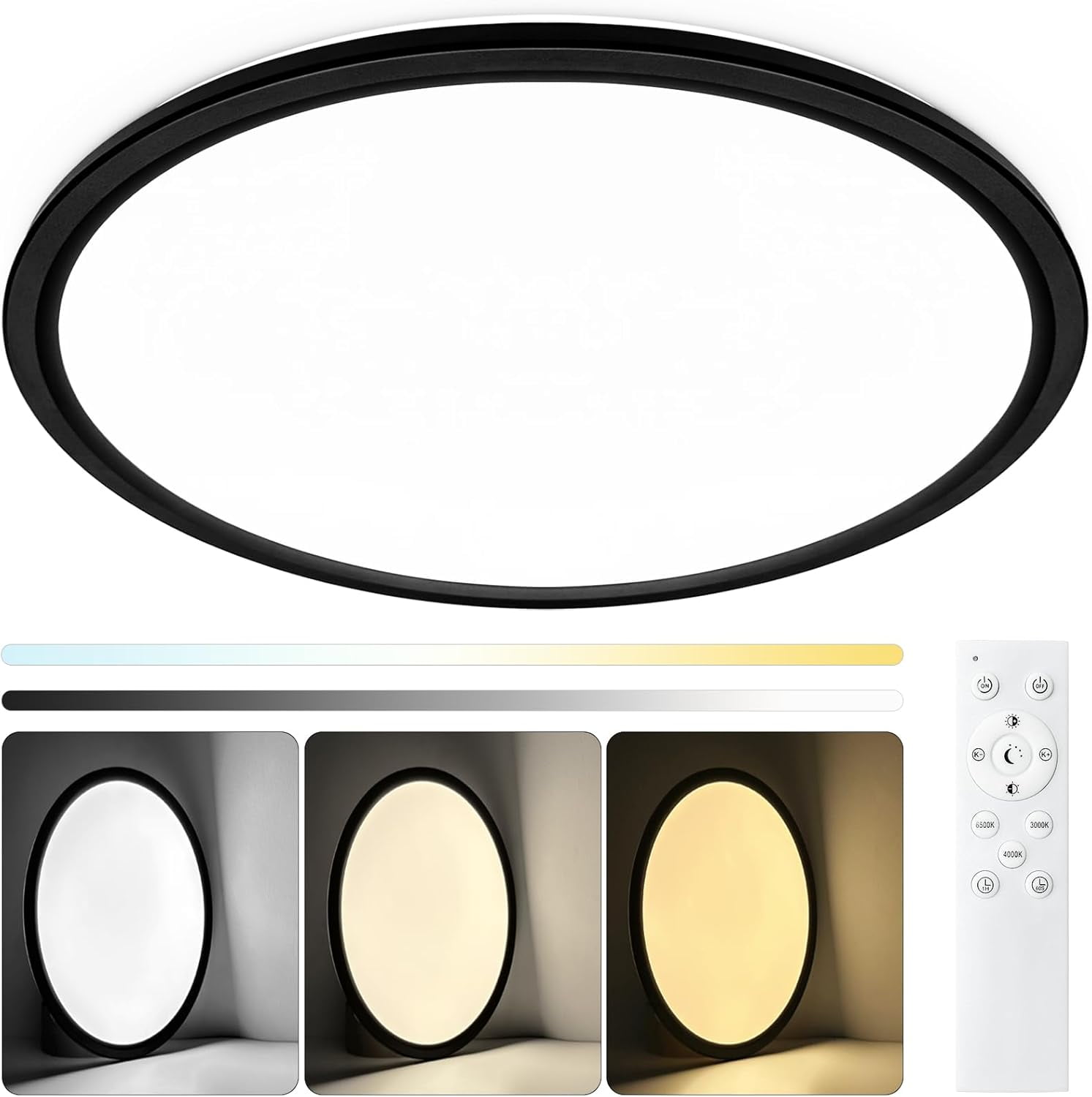 15.4 Inch LED Ceiling Light Fixtures, Dimmable with Remote Control, 36W ...