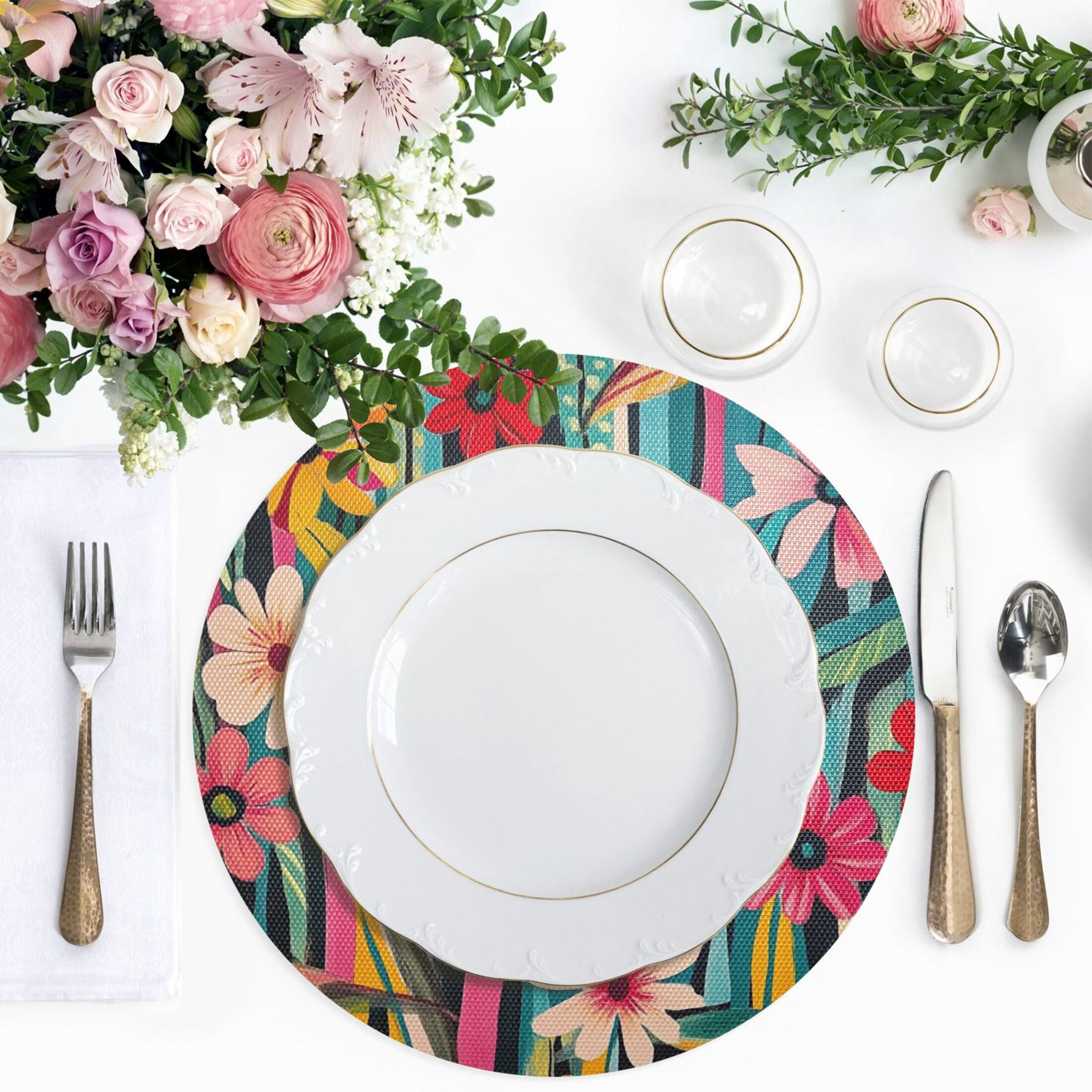 15.4 Inch Round Woven Placemats set of 1 for Dining Table Washable Heat ...