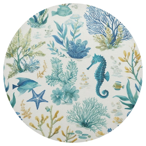 15.4 Inch Round Woven Placemats set of 1 for Dining Table Washable Heat ...