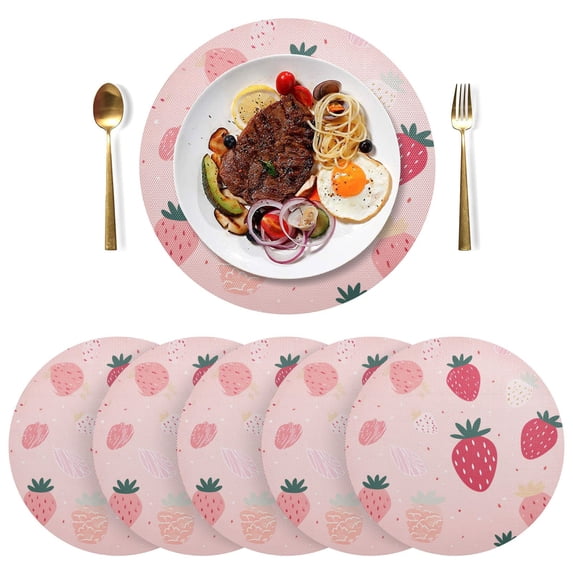 15.4 Inch Round Woven Placemats set of 6 for Dining Table Washable Heat ...
