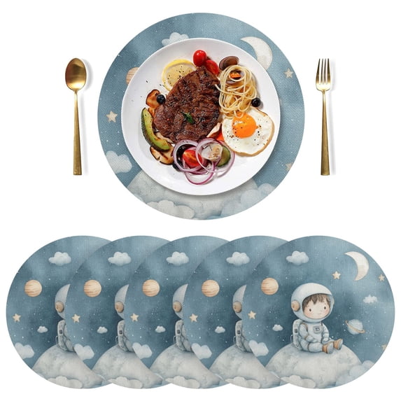 15.4 Inch Round Woven Placemats set of 6 for Dining Table Washable Heat ...
