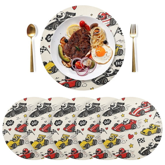 15.4 Inch Round Woven Placemats set of 6 for Dining Table Washable Heat ...