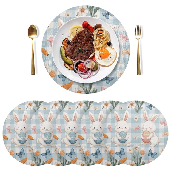 15.4 Inch Round Woven Placemats set of 6 for Dining Table Washable Heat ...