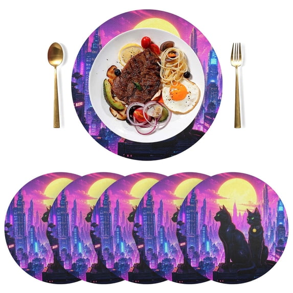 15.4 Inch Round Woven Placemats set of 6 for Dining Table Washable Heat ...