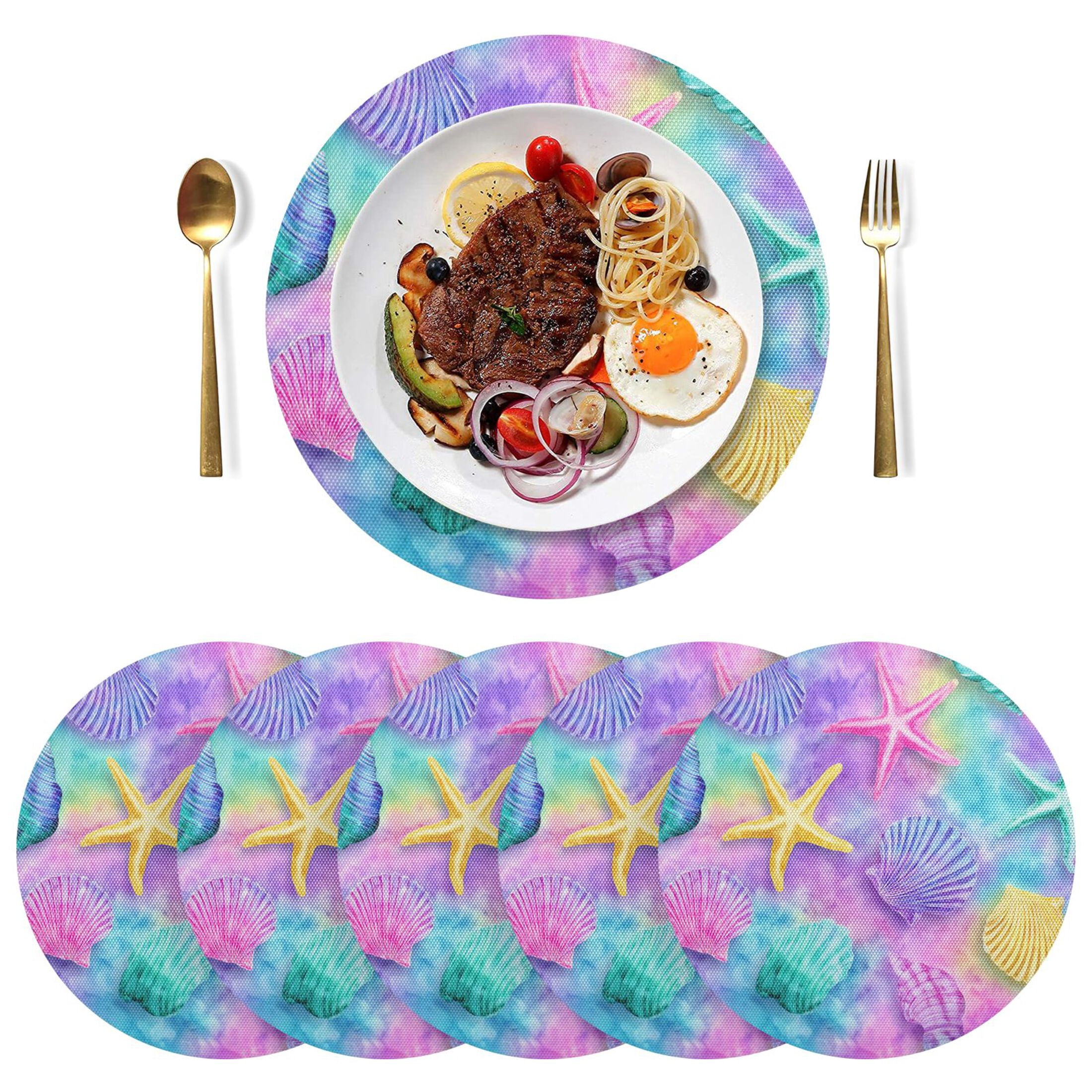 15.4 Inch Round Woven Placemats set of 6 for Dining Table Washable Heat ...
