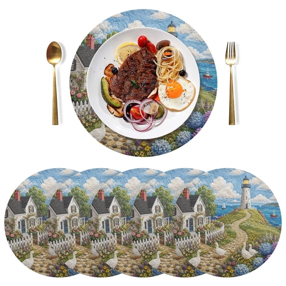 15.4 Inch Round Woven Placemats set of 6 for Dining Table Washable Heat ...