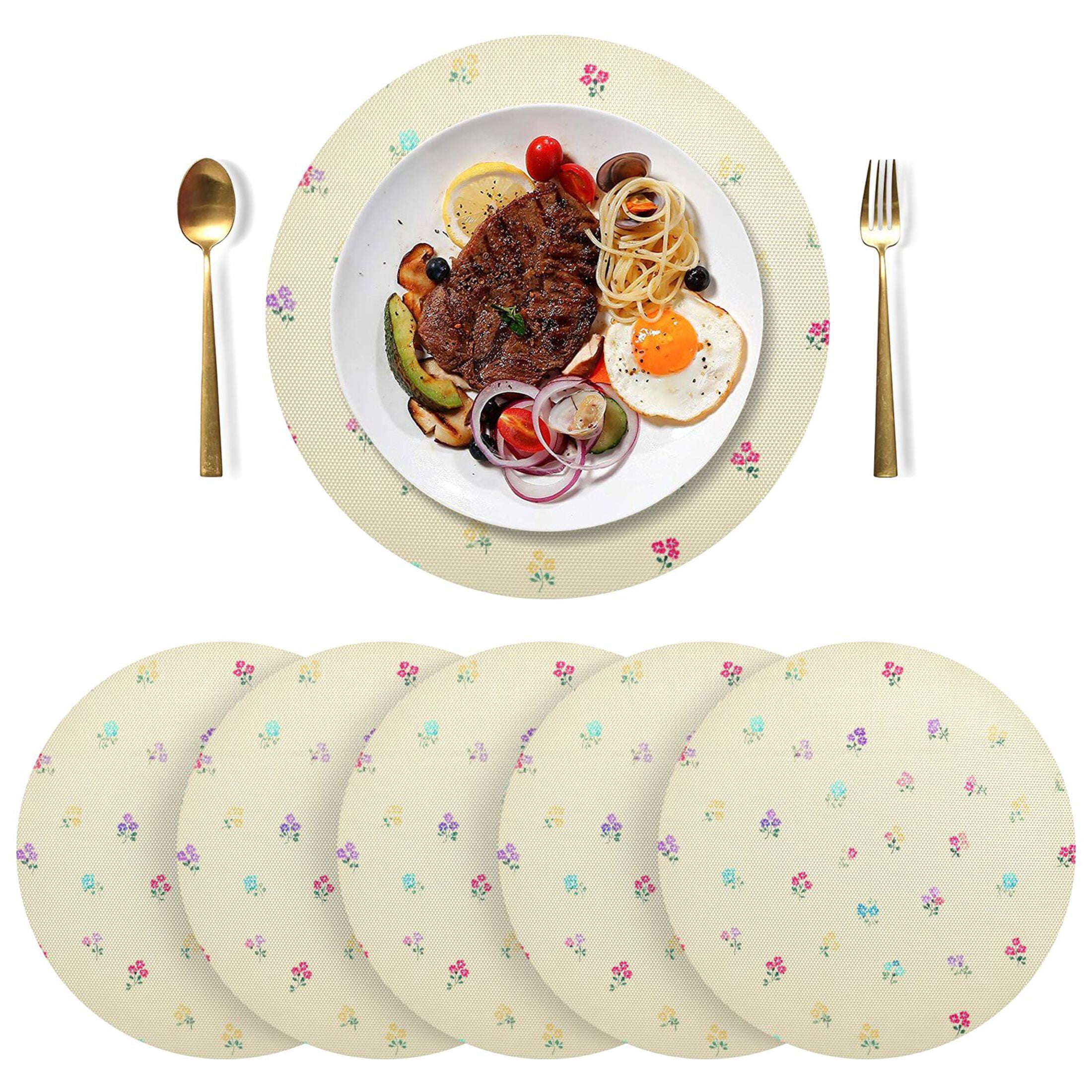 15.4 Inch Round Woven Placemats set of 6 for Dining Table Washable Heat ...