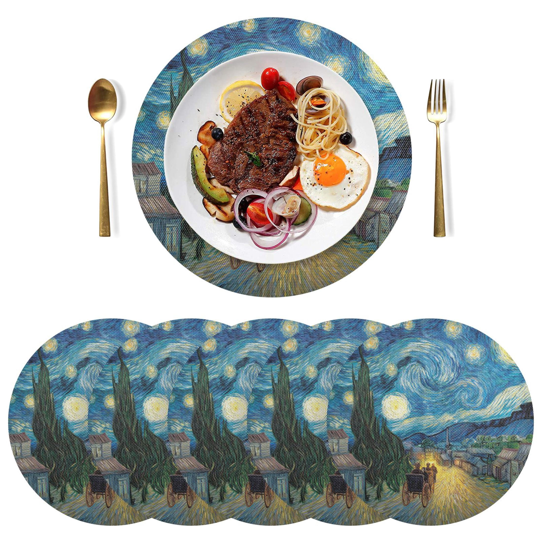 15.4 Inch Round Woven Placemats set of 6 for Dining Table Washable Heat ...